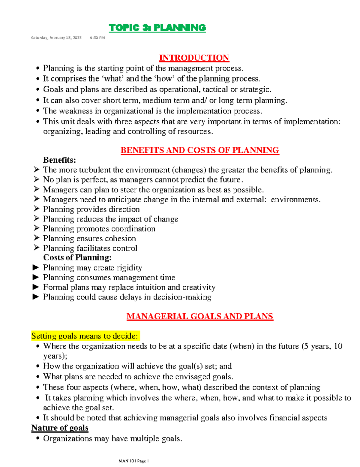 Topic 3 Planning - I'm studying law - INTRODUCTION Planning is the ...