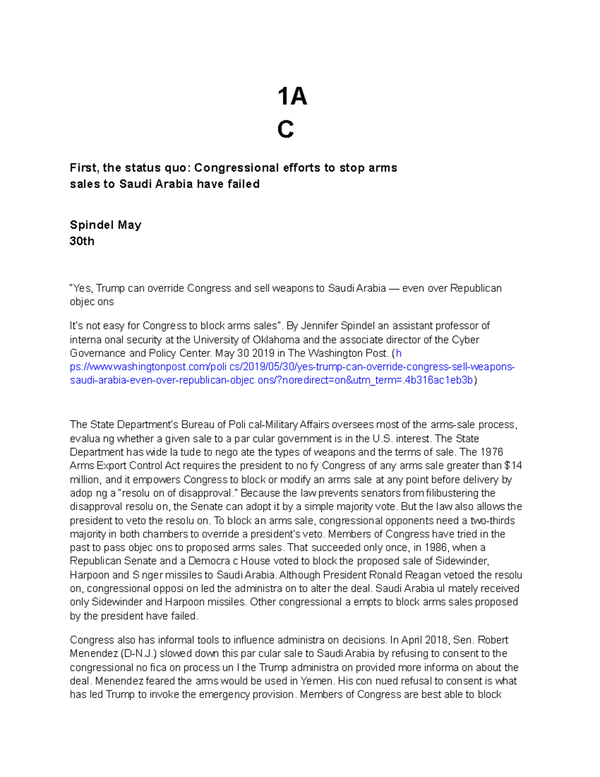 1AC FOR REAL - 1 AC example - 1A C First, the status quo: Congressional ...