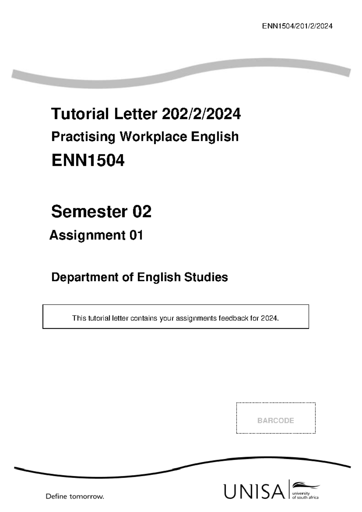 Assignment 1: Memo - Tutorial Letter 202 / 2 /202 4 Practising ...