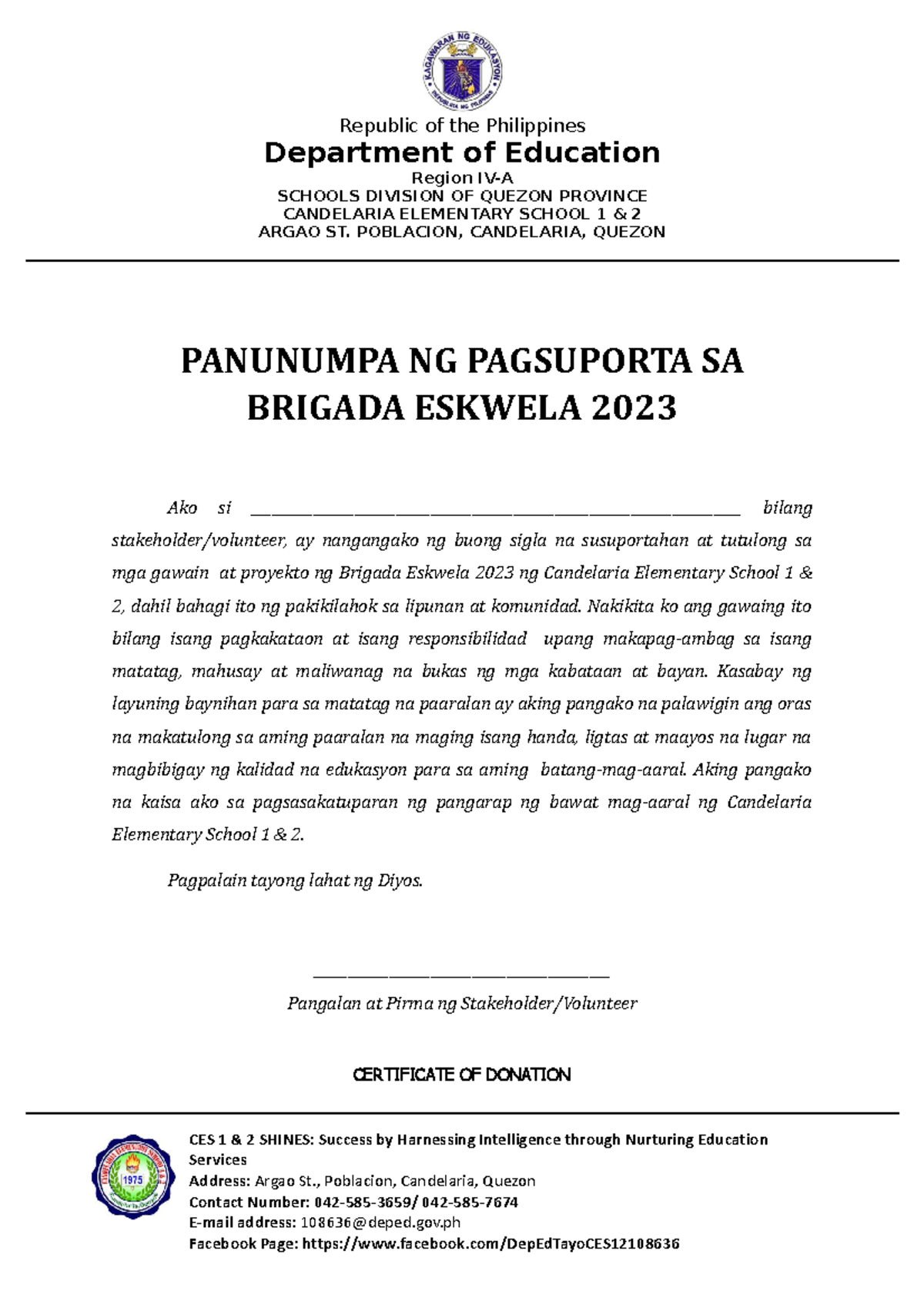 Panunumpa NG Pagsuporta SA Brigada Eskwela 2023 - Republic of the ...