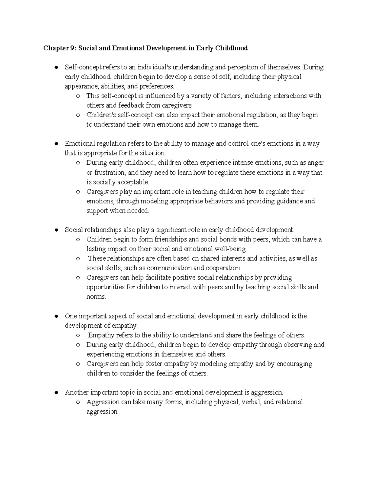 Chapter 9 Notes - Chapter 9: Social and Emotional Development in Early ...