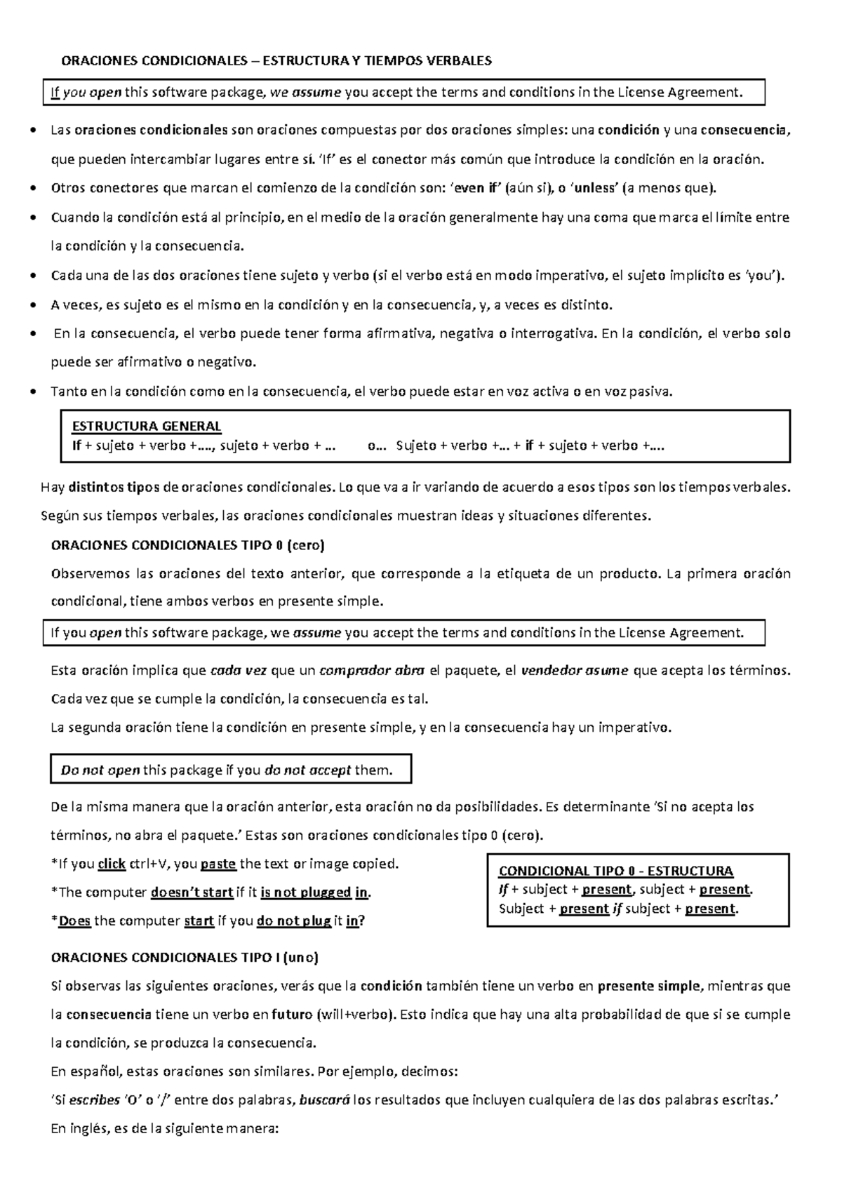 Oraciones Condicionales - ORACIONES CONDICIONALES – ESTRUCTURA Y ...