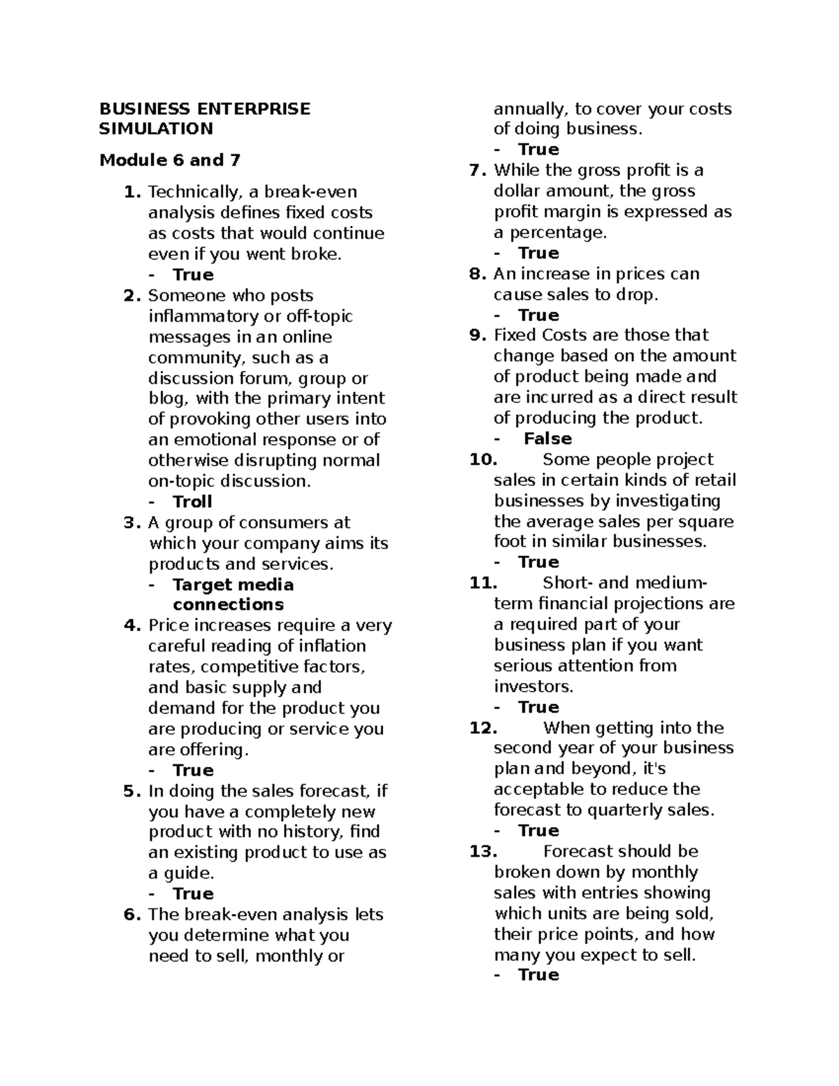 Business Enterprise Simulation- Reviewer - BUSINESS ENTERPRISE ...