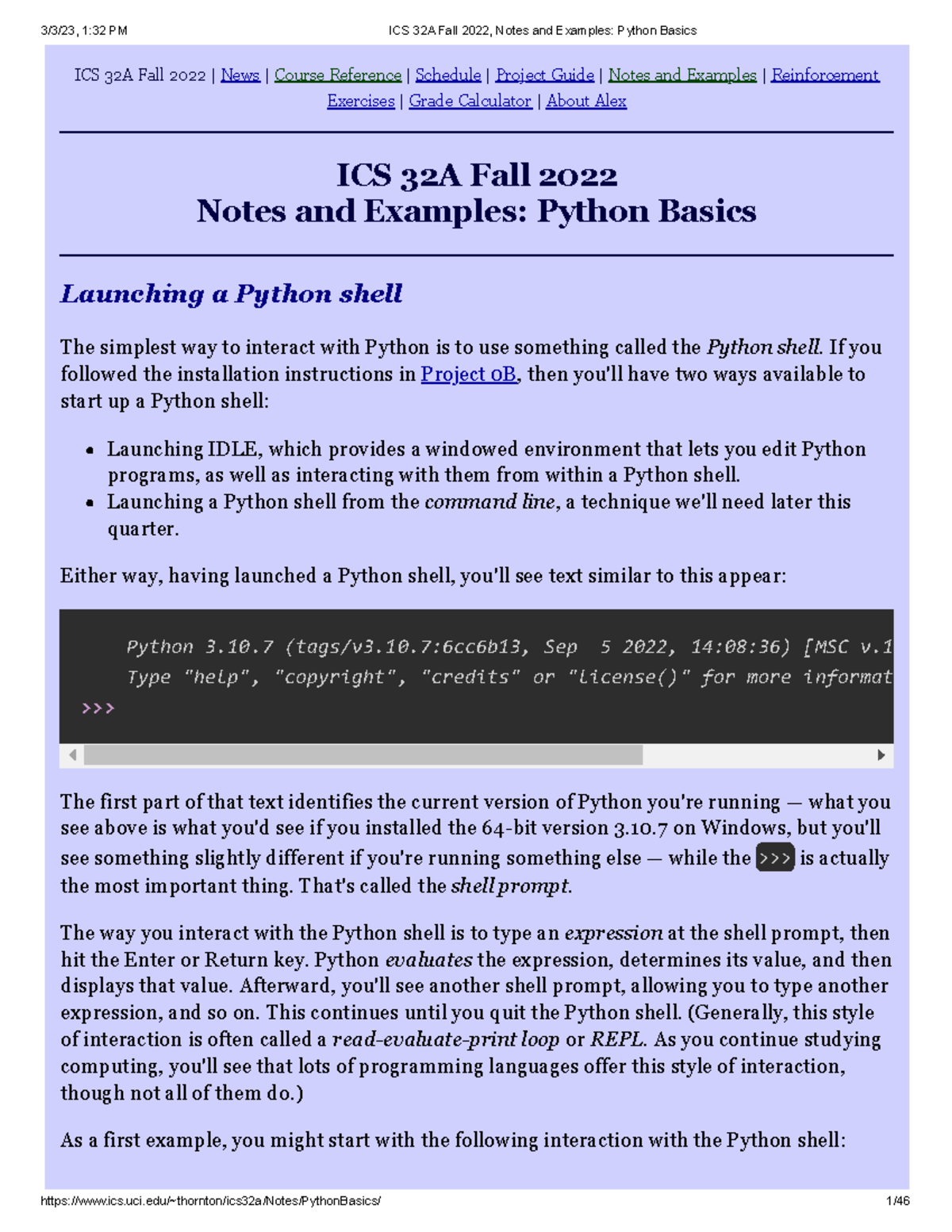 ICS 32A Fall 2022, Notes and Examples Python Basics - ICS 32A Fall 2022 ...