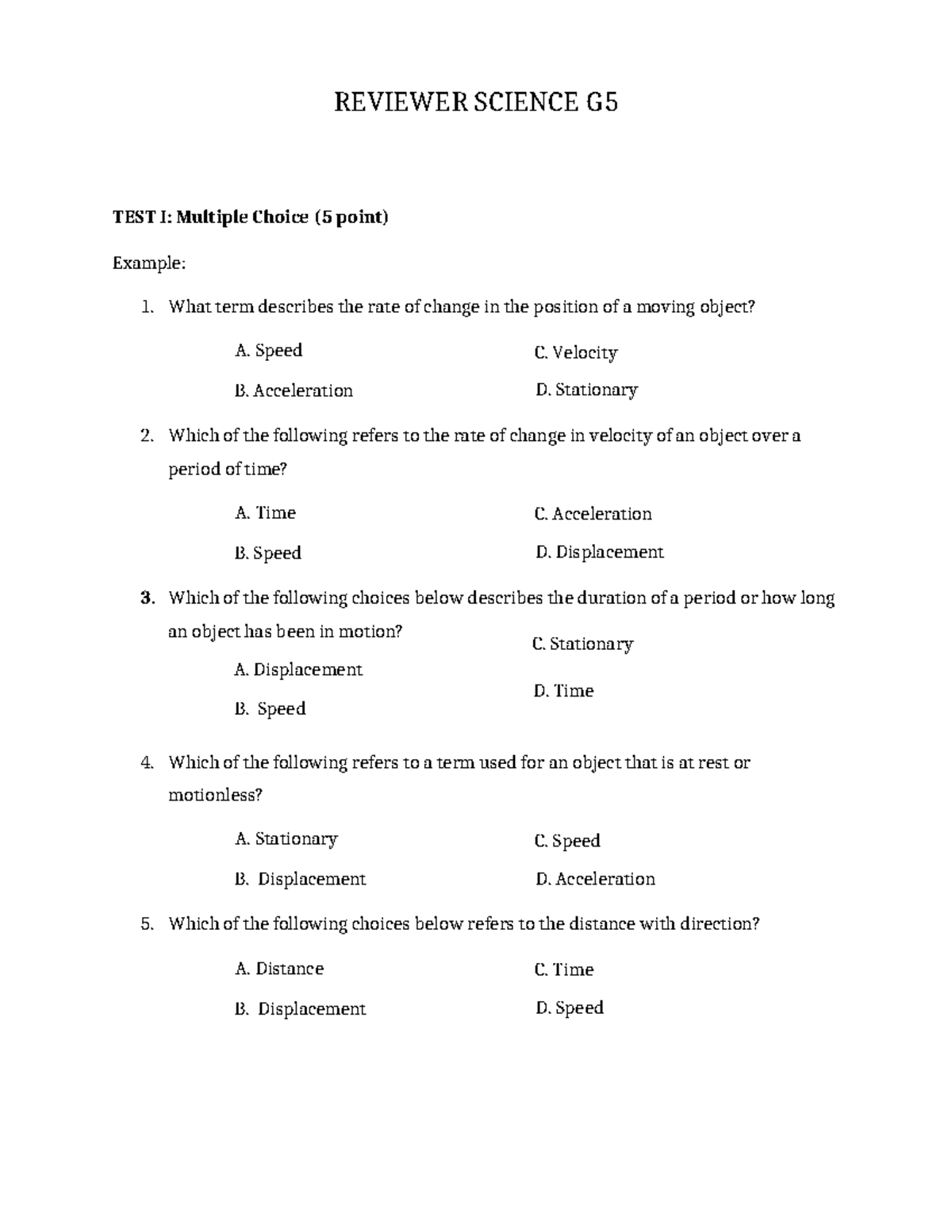 Science-Q3-G5 - Reviewers for students - TEST I: Multiple Choice (5 ...