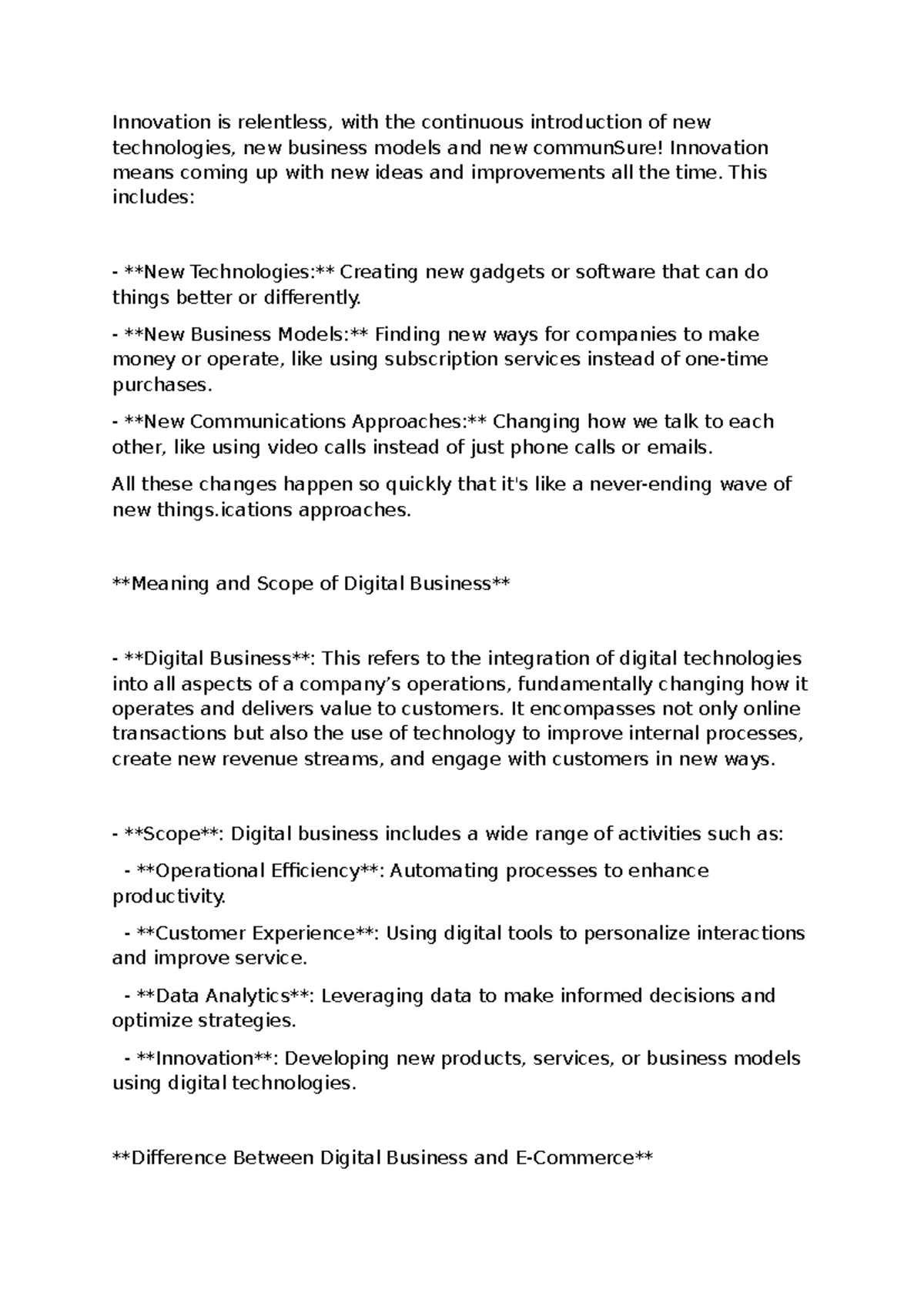 BIS 319 chapter 1 - summary of notes - Innovation is relentless, with ...