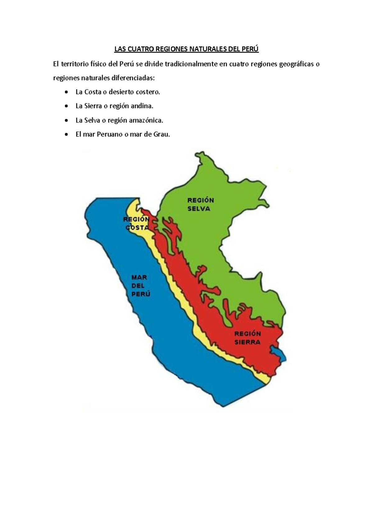 4 regiones del peru - LAS CUATRO REGIONES NATURALES DEL PERÚ El ...