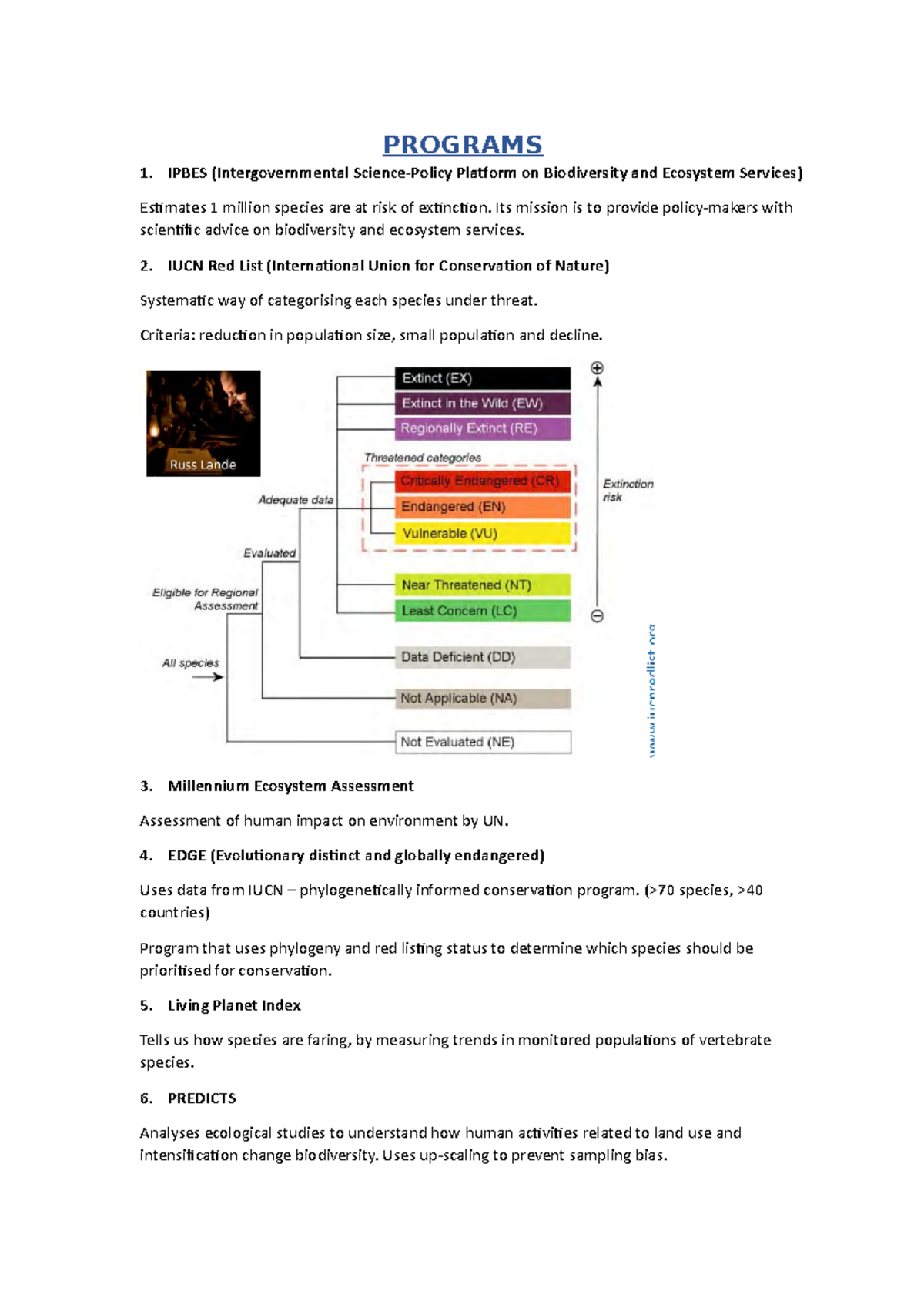 EE summary notes - PROGRAMS IPBES (Intergovernmental Science-Policy ...