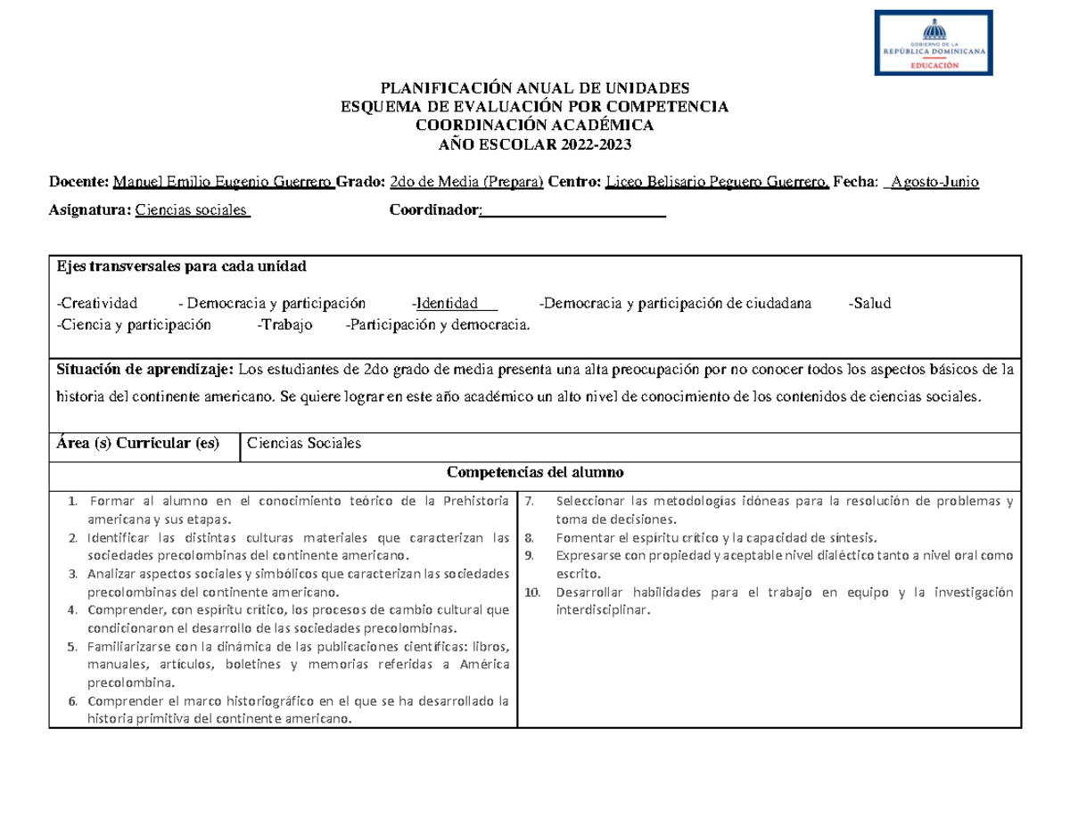 Planificación de Ciencias Sociales. 2do Prepara - PLANIFICACIÓN ANUAL ...