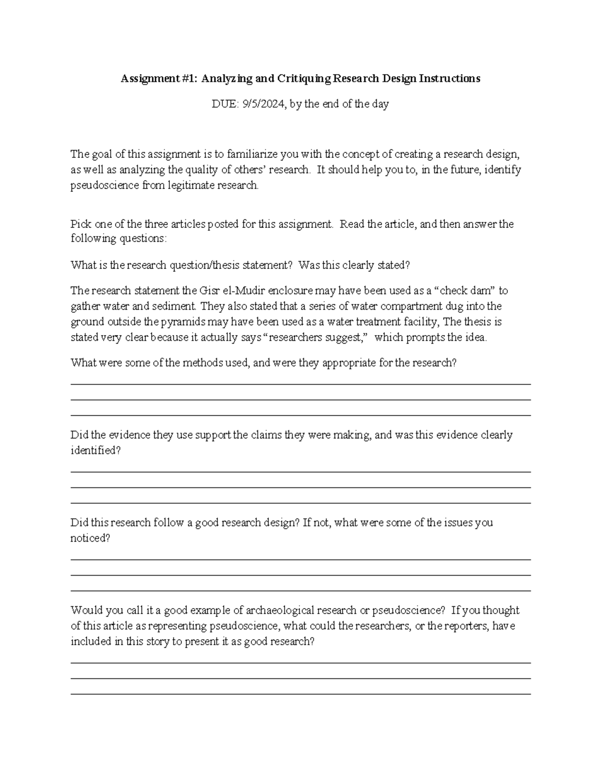 Assignment 1 Fall 2024 - Assignment #1: Analyzing and Critiquing ...