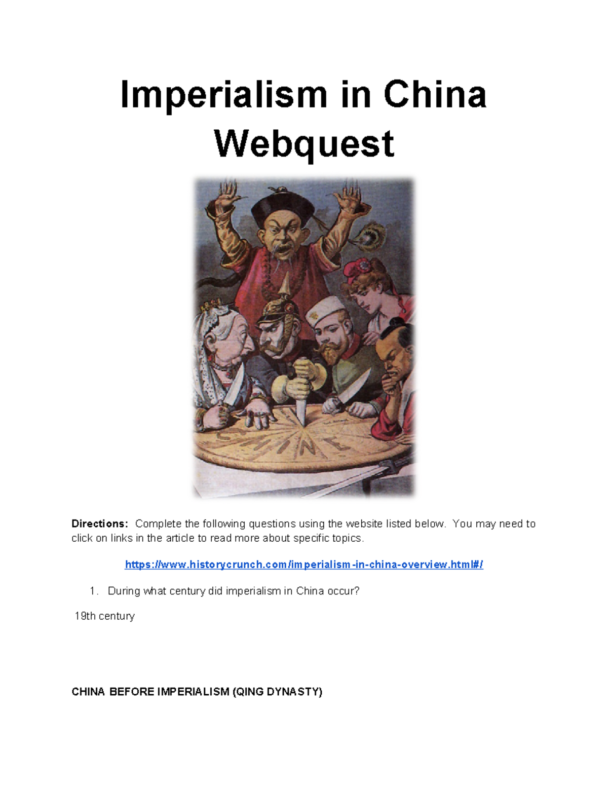 Logan Pratt - Imperialism in China Webquest - M - Imperialism in China ...