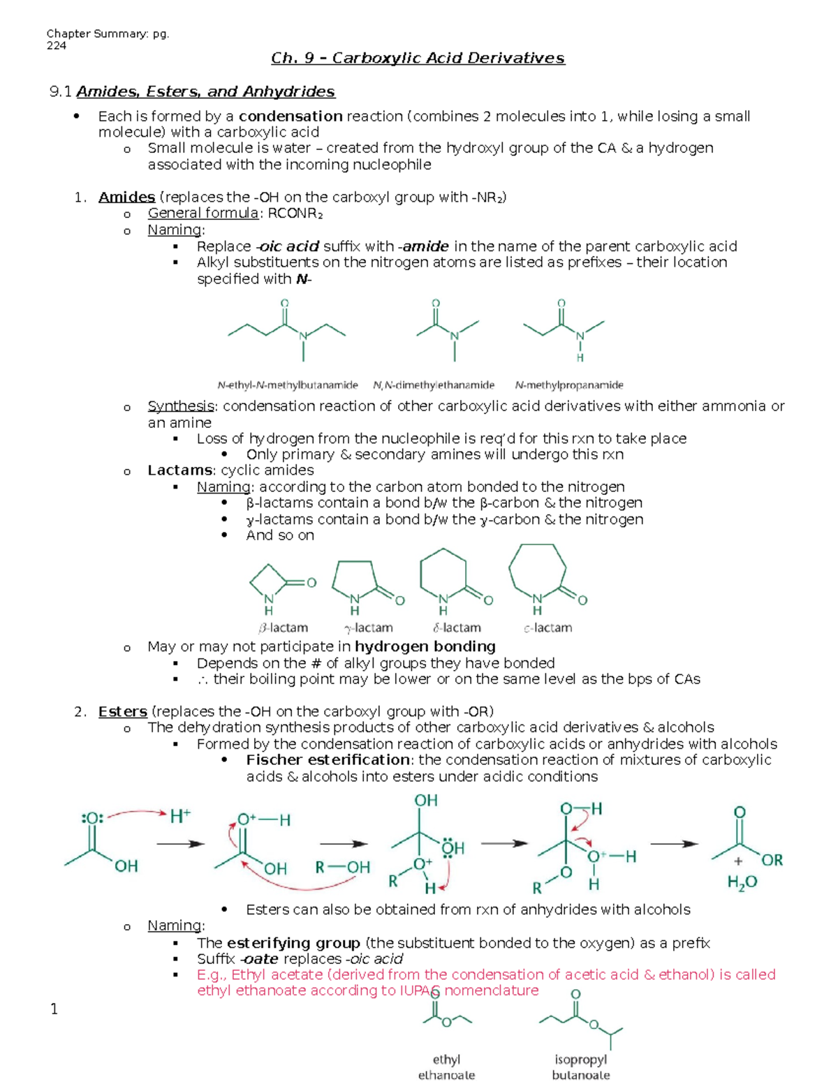 Carboxylic Acid Derivatives - Ch. 9 – Carboxylic Acid Derivatives 9 ...