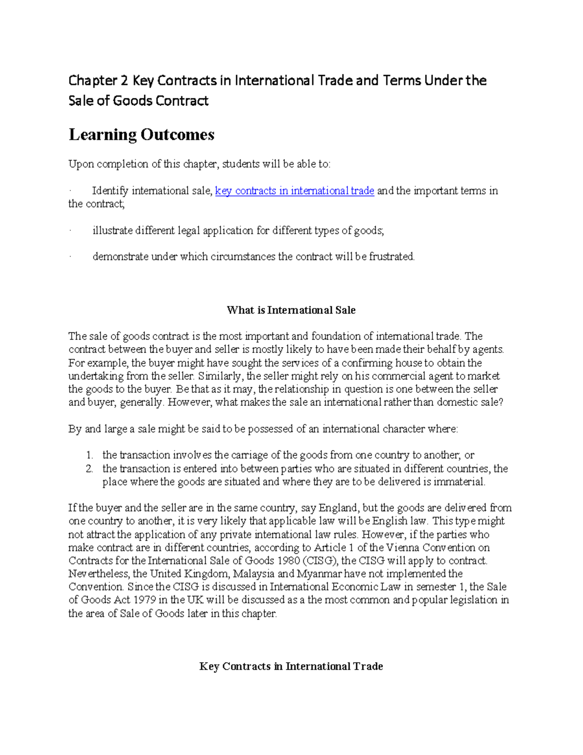 Chapter 2 - Key Contracts in International Trade and Terms Under the ...