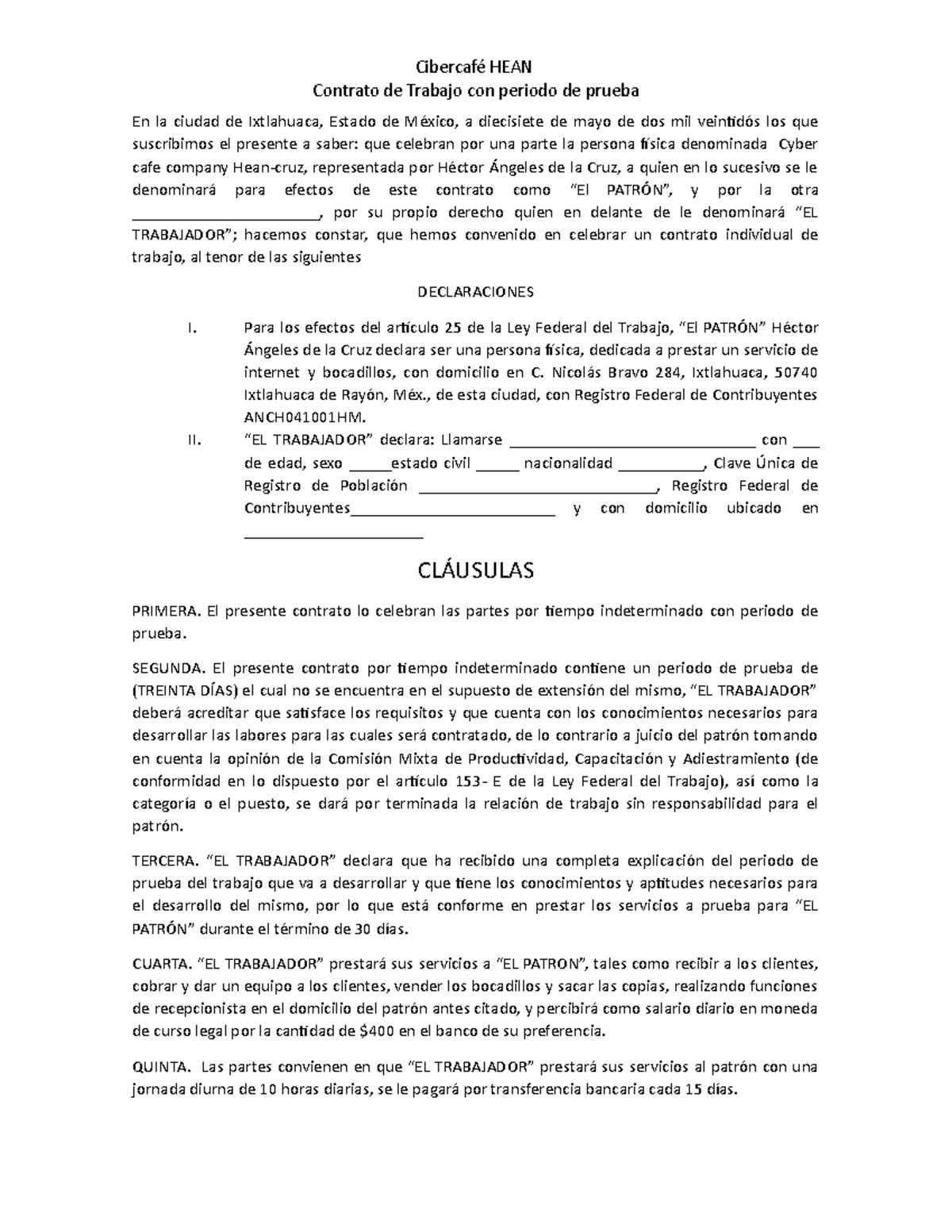 Contratos - Para los efectos del artículo 25 de la Ley Federal del ...