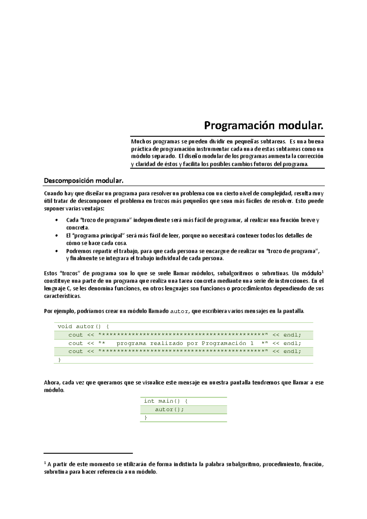 Prog Modular - Programación modular. Muchos programas se pueden dividir ...