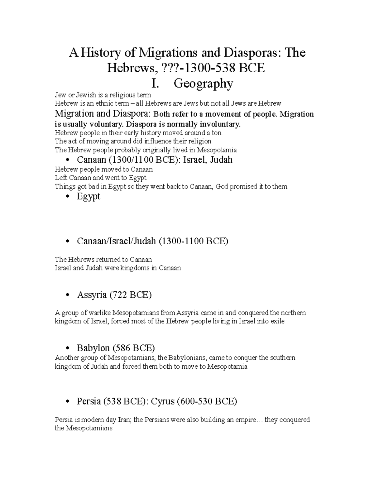 Hebrews Outline - Gretchen Pierce - A History of Migrations and ...