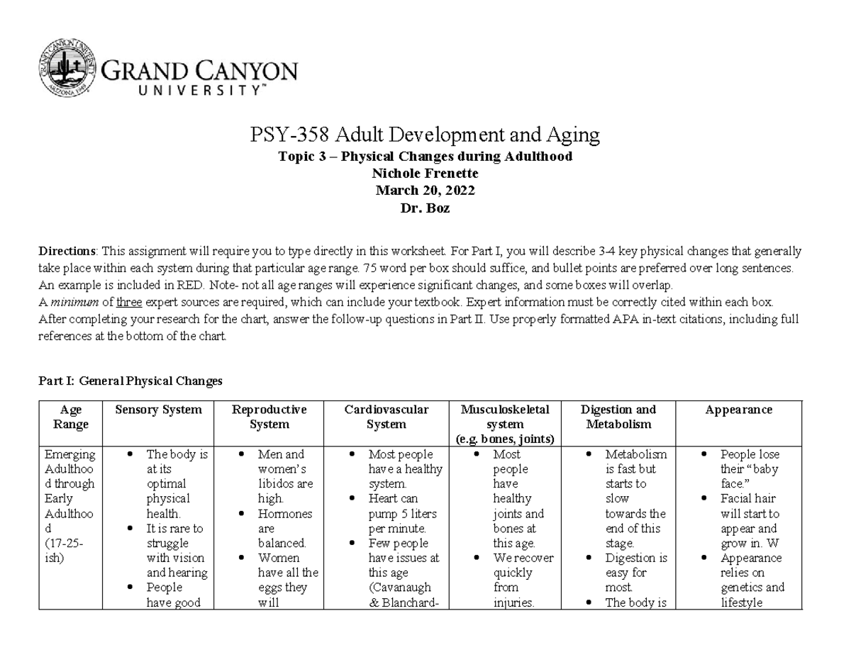 PSY358-RS-Physical System Changes Nichole Frenette 2 - PSY-358 Adult Development and Aging Topic ...