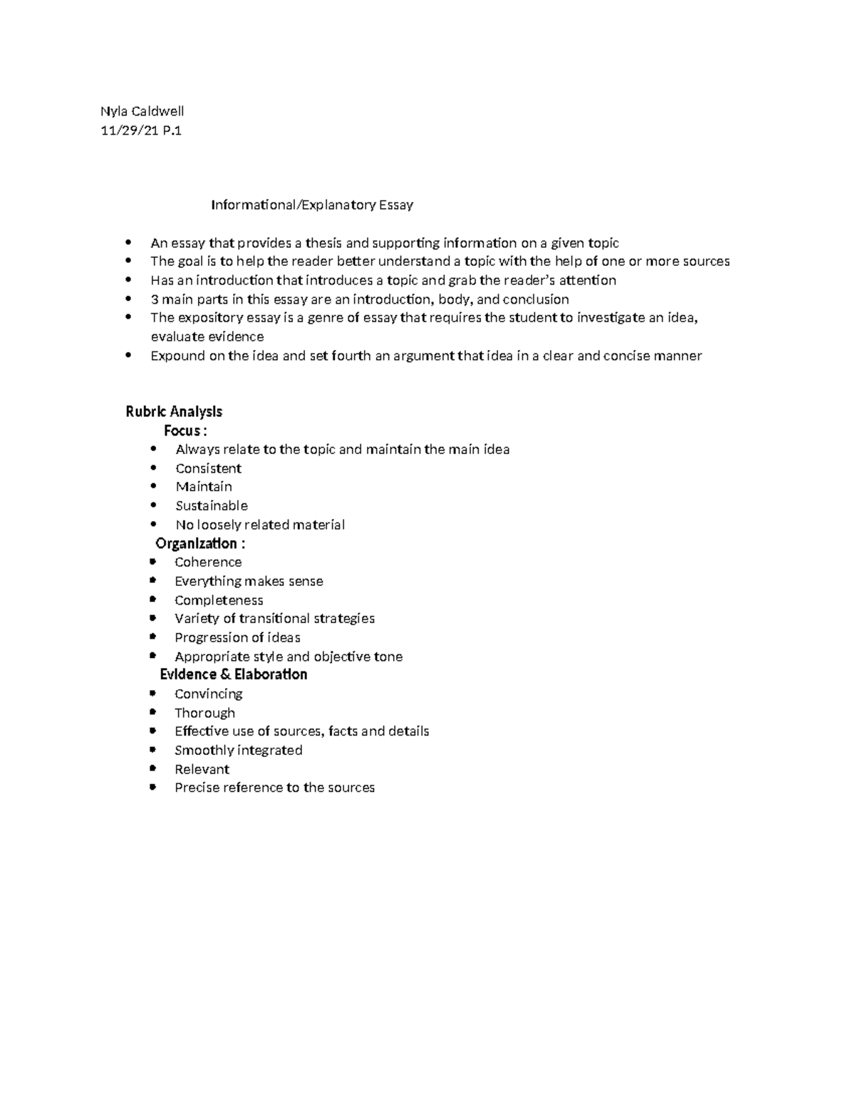 Informational & Explanatory Essay - Nyla Caldwell 11/29/21 P ...