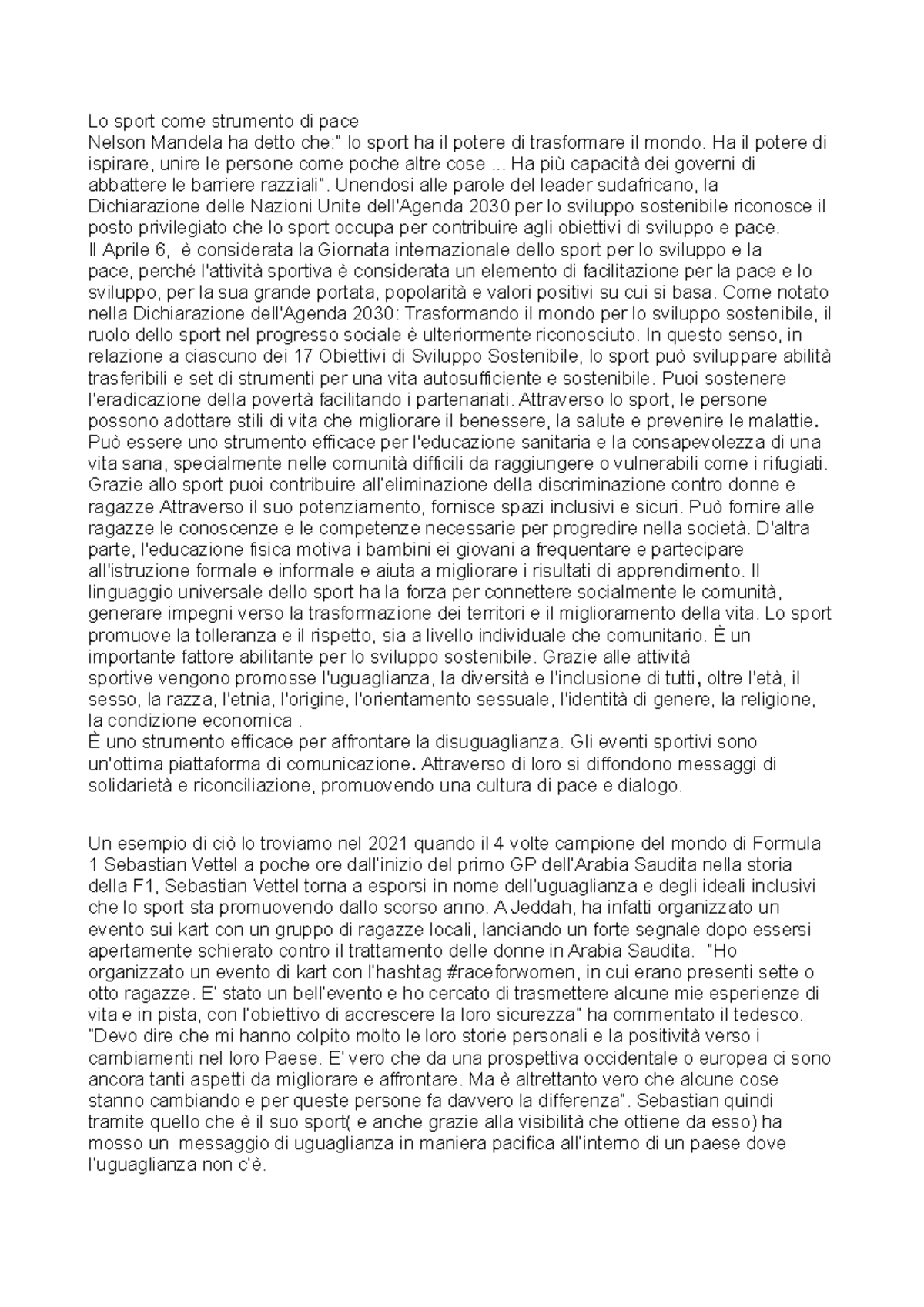 Lo sport come strumento di pace Aldo Fiumanò - Lo sport come strumento ...