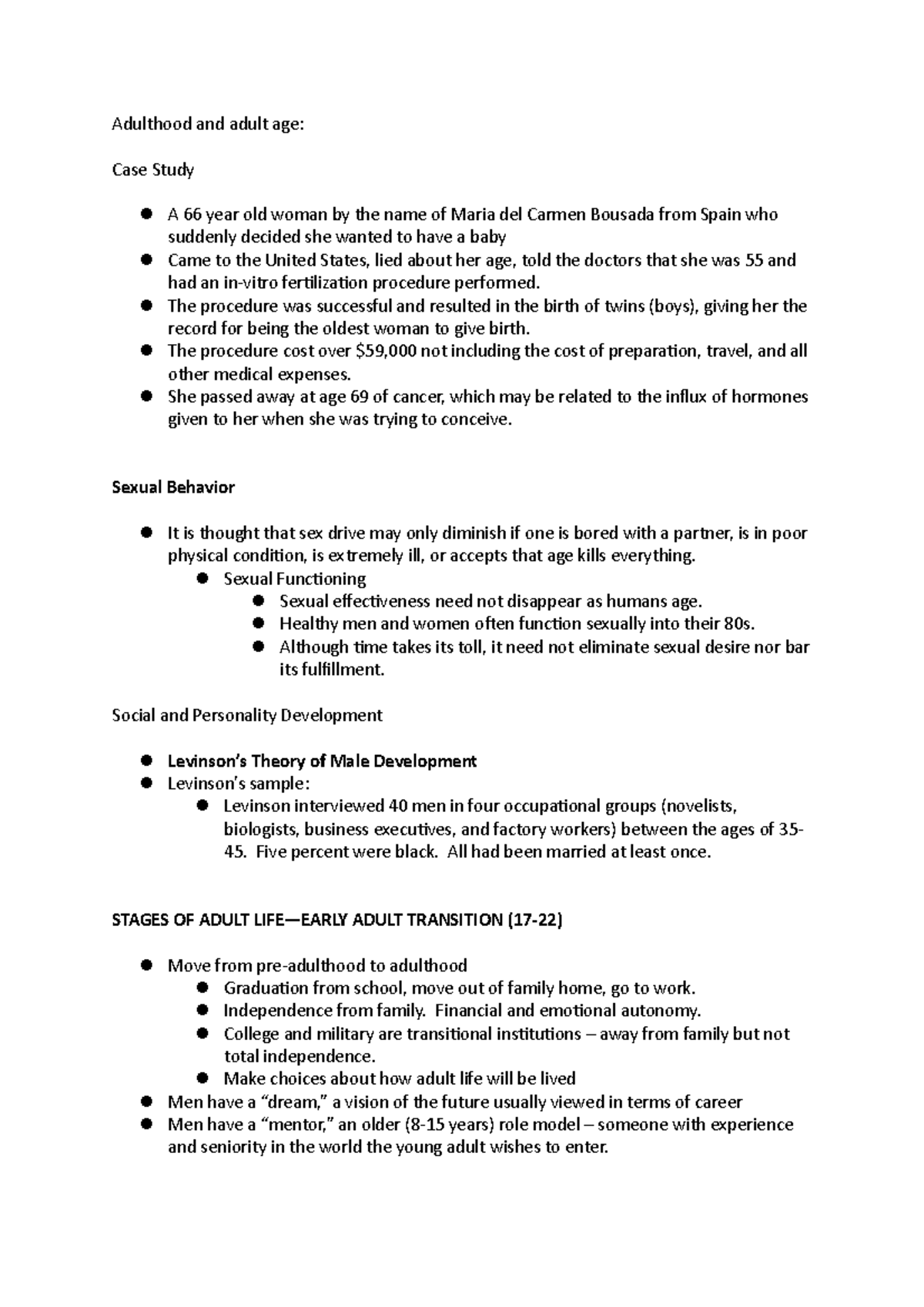91 - adult psychology lecture notes - Adulthood and adult age: Case ...