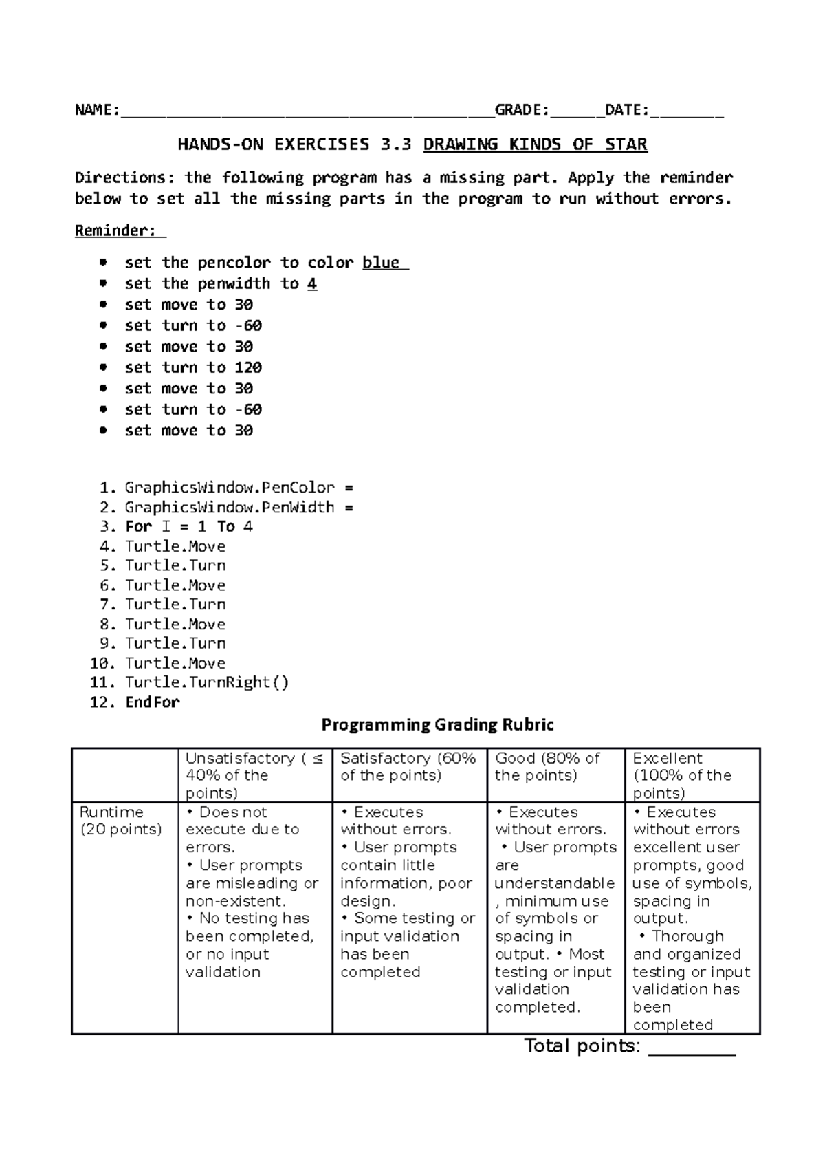 Hands ON Exercises 3.3 to 3 - NAME ...