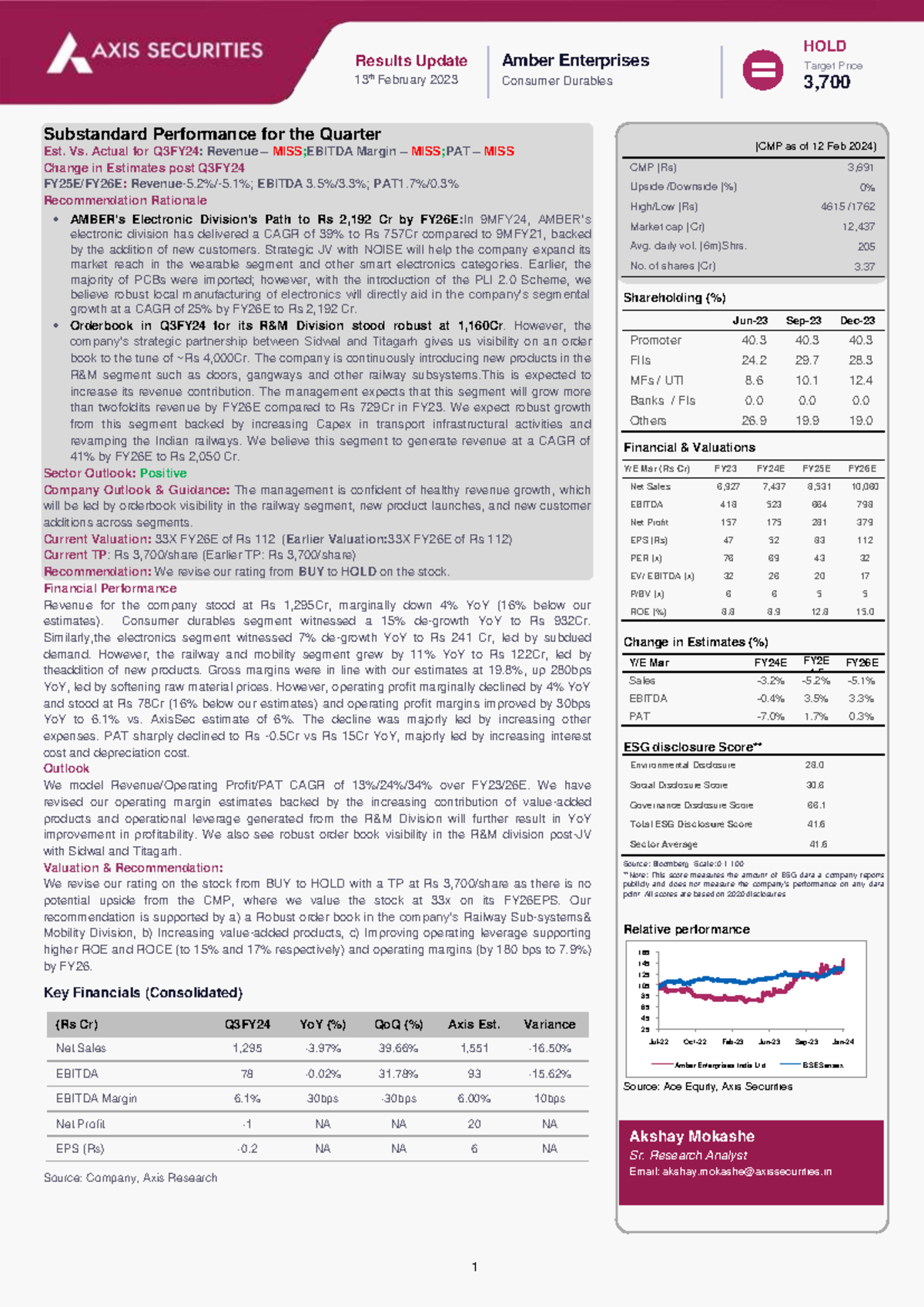 Amber Enterprises - Q3FY24 Result Update - 13022024 13-02-2024 11 ...