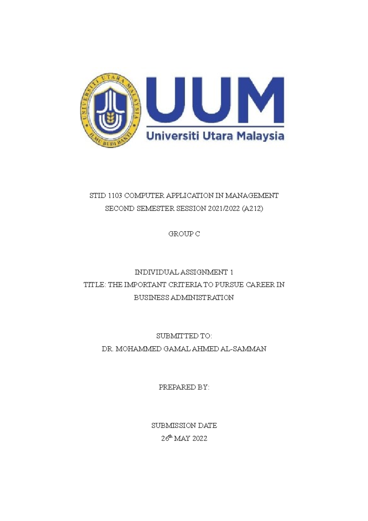 STID1103 Computer Application In Management - STID 1103 COMPUTER ...