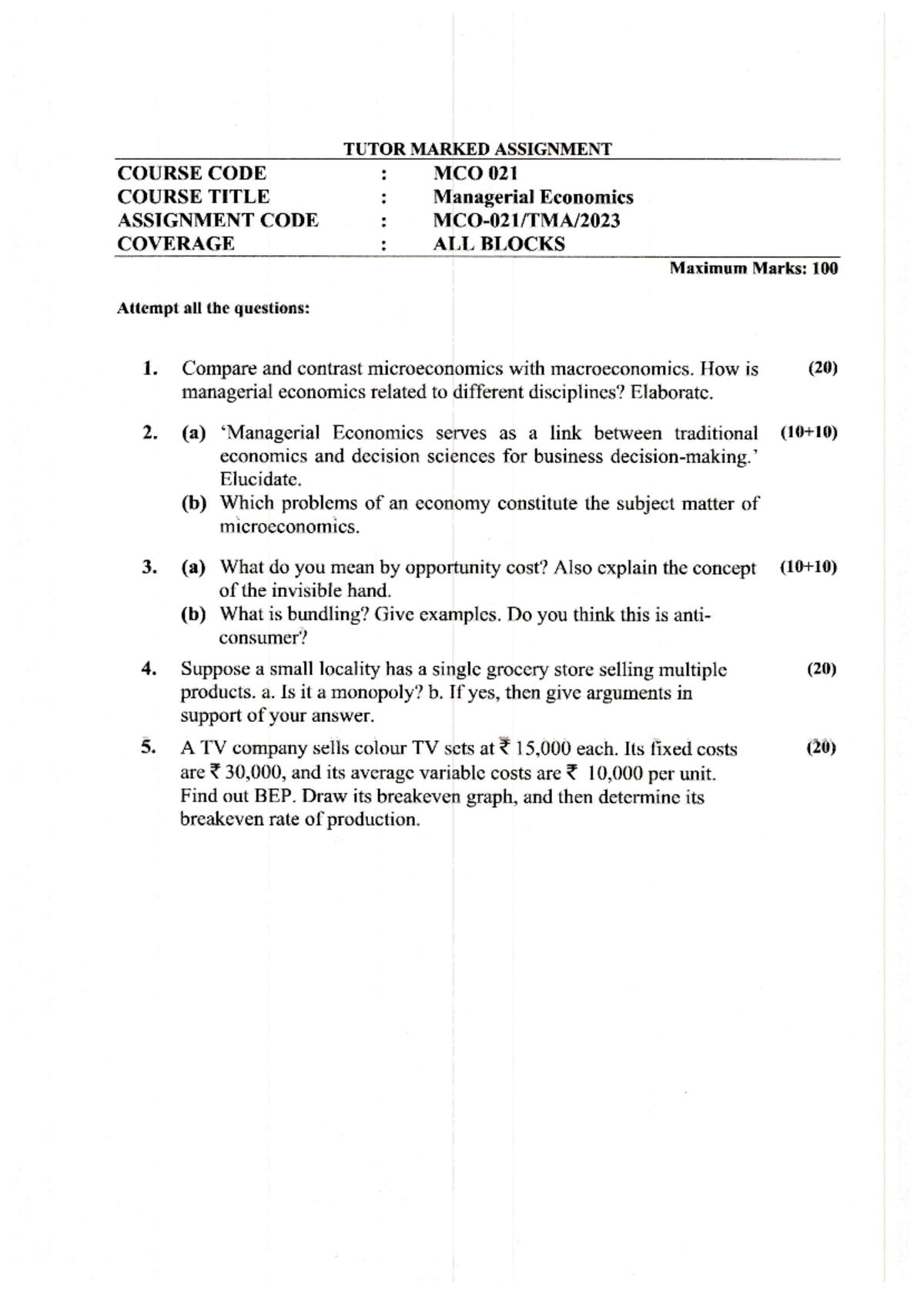 MCO-21 EM 2023 HW - Assignment - Managerial Economics - Studocu