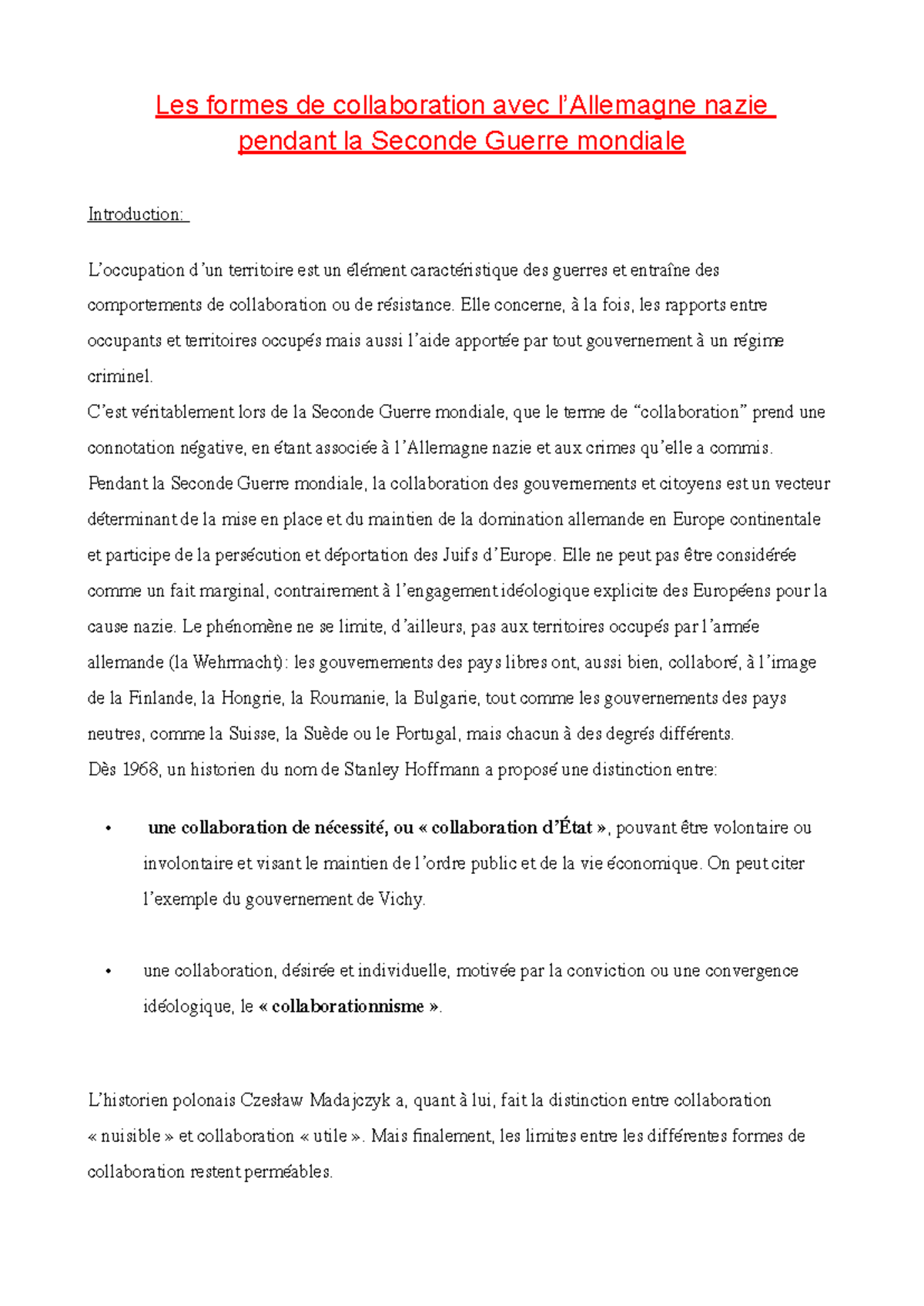 Mon devoir sur femme collab 2GM - Les formes de collaboration avec l ...