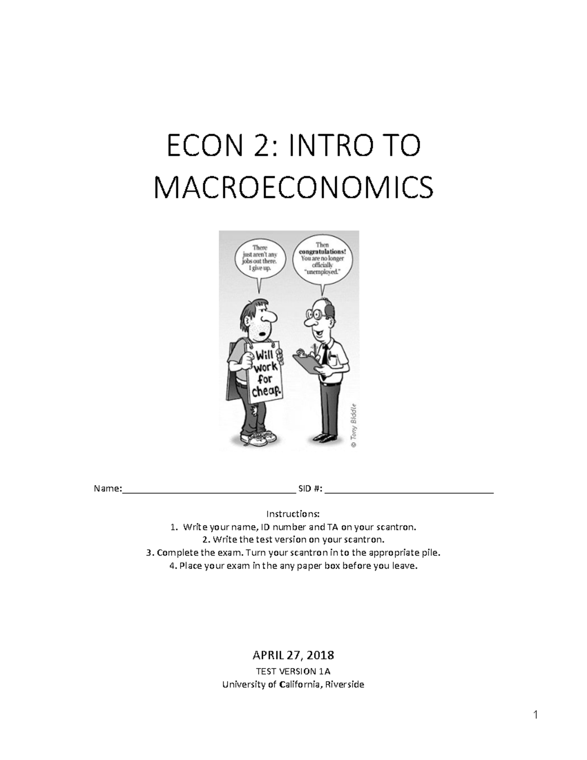 ECON2Midterm 1 Version 1A Copy - ECON 2: INTRO TO MACROECONOMICS - Studocu