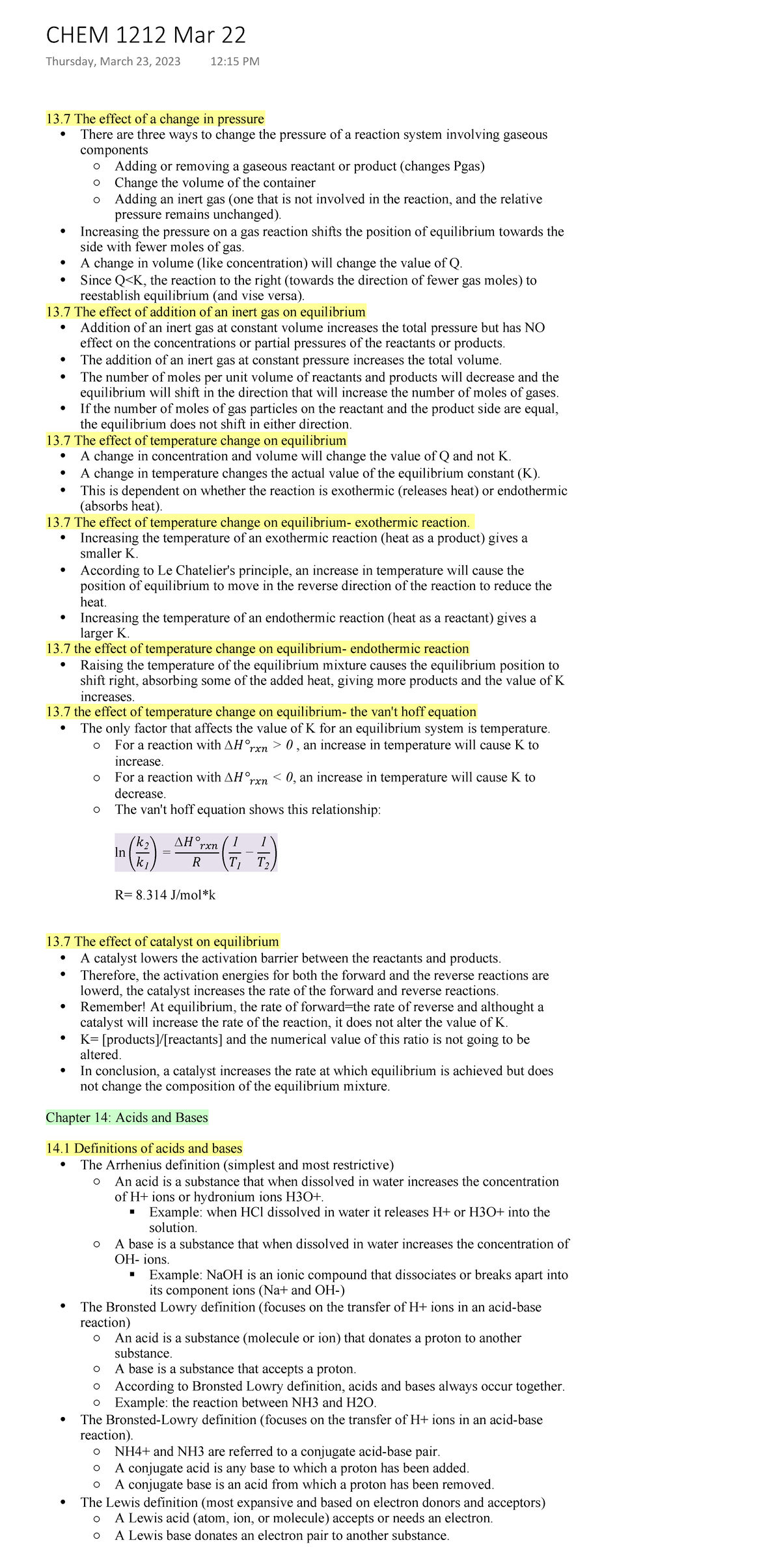 CHEM 1212 Mar 22 - Dr. Eman Abdelrahman - 13 The effect of a change in pressure There are three ...