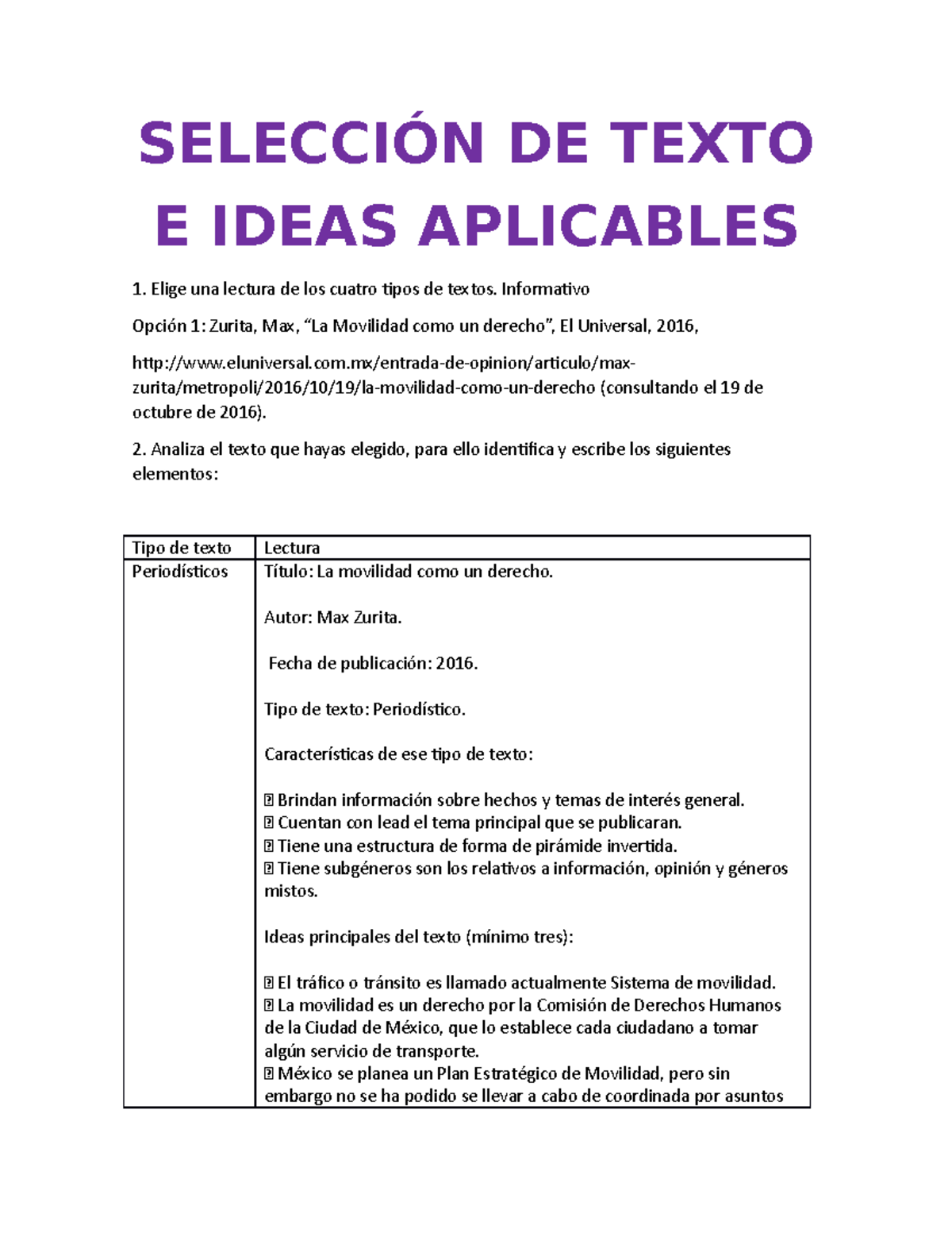 Selección de Texto e Ideas Aplicables - SELECCIÓN DE TEXTO E IDEAS ...