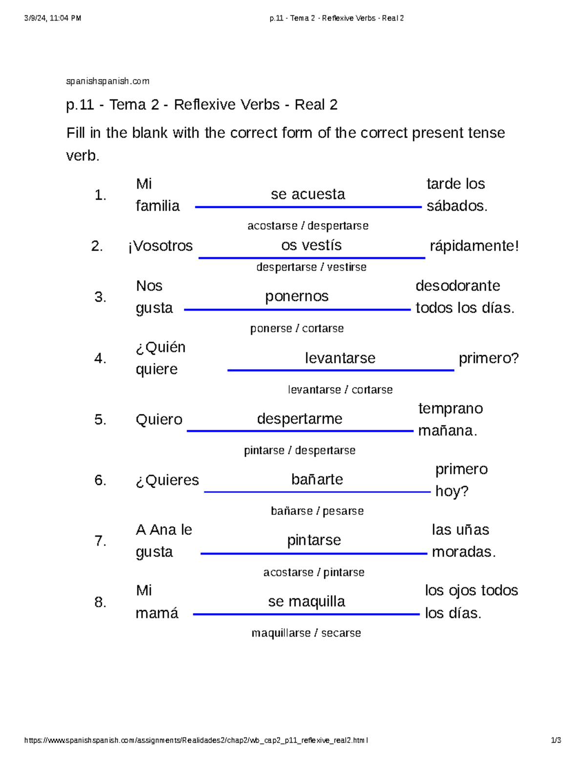 P.11 - Tema 2 - Reflexive Verbs - Real 2 - html 1/ spanishspanish p ...