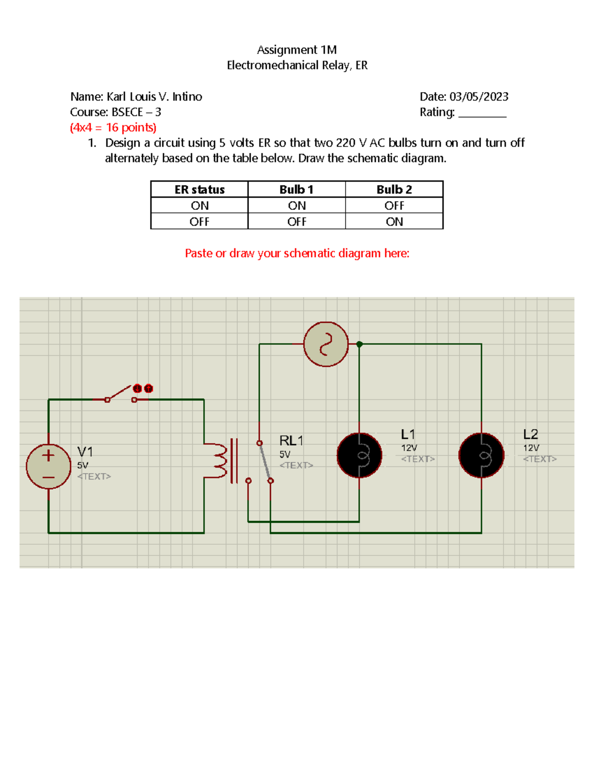 Assignment 1M - answers - Assignment 1M Electromechanical Relay, ER ...