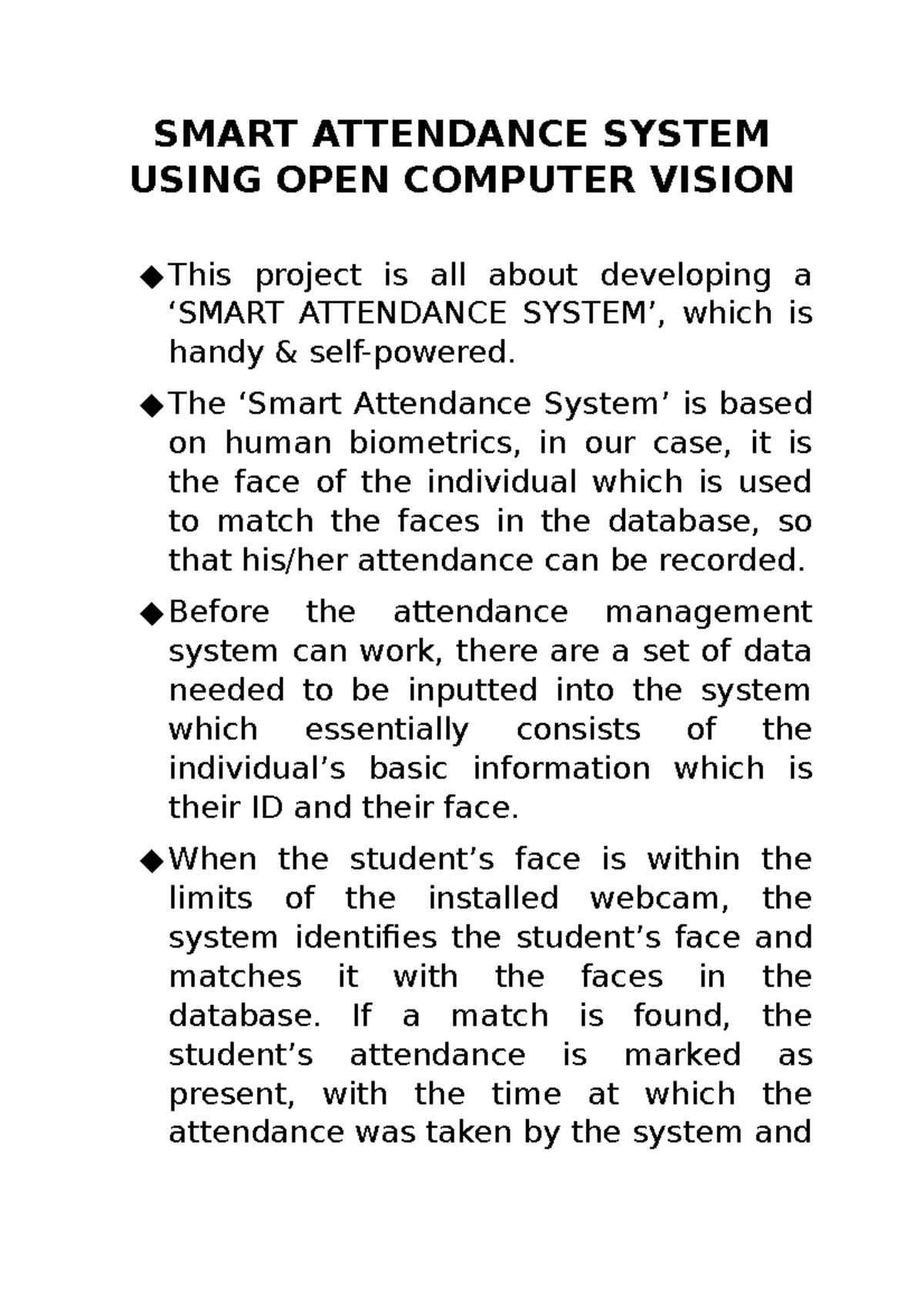 Major project abstract - SMART ATTENDANCE SYSTEM USING OPEN COMPUTER ...