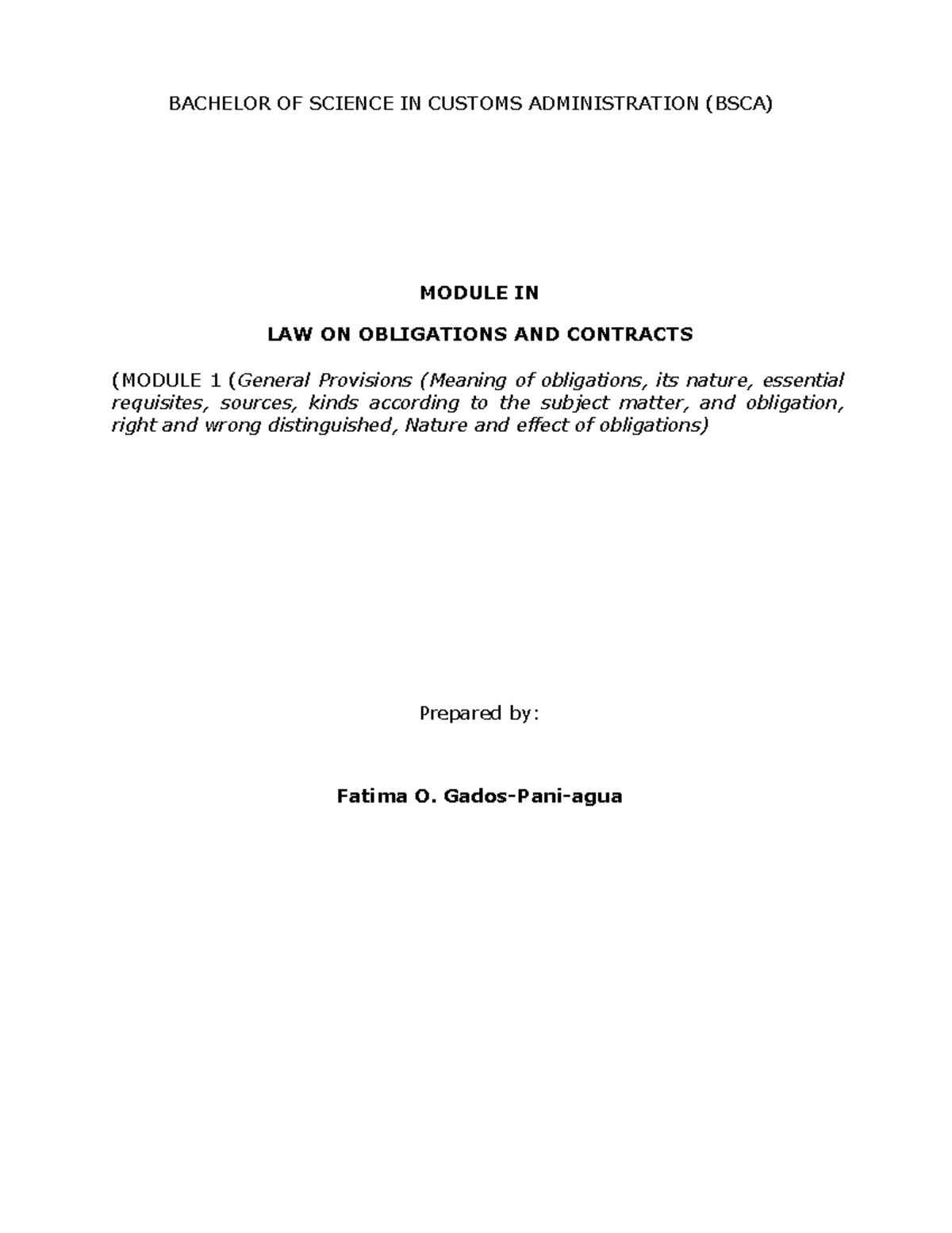 Law2-Modules-Prelim - Lecture notes 1,4,10 - BACHELOR OF SCIENCE IN ...