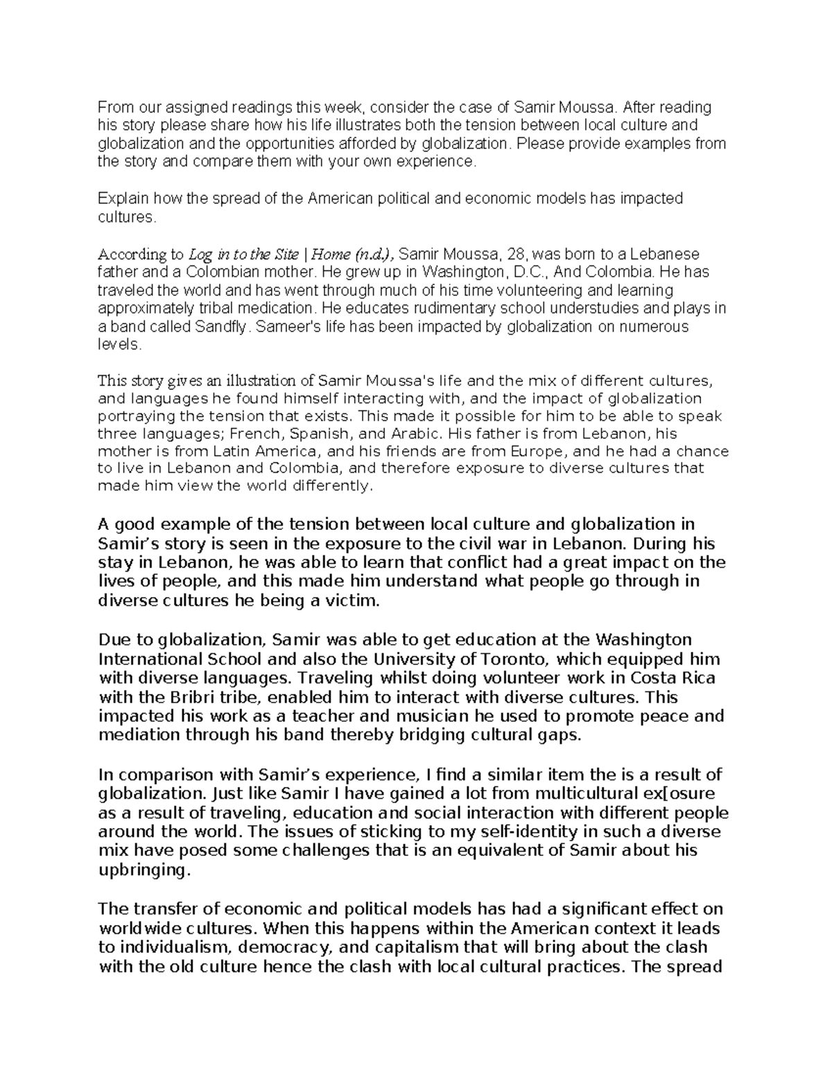 Globalization Discussion Assignment Unit 6 - From our assigned readings ...