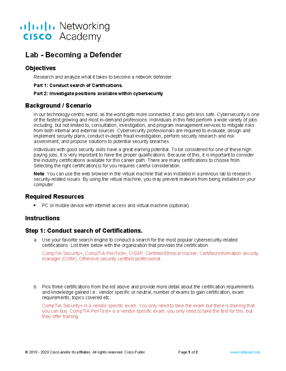 2.2.5 Lab - Becoming a Defender - Lab - Becoming a Defender Objectives ...