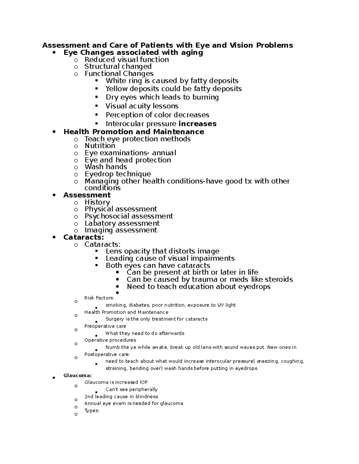 Assessment and Care of Patients with Eye and Vision Problems - Studocu
