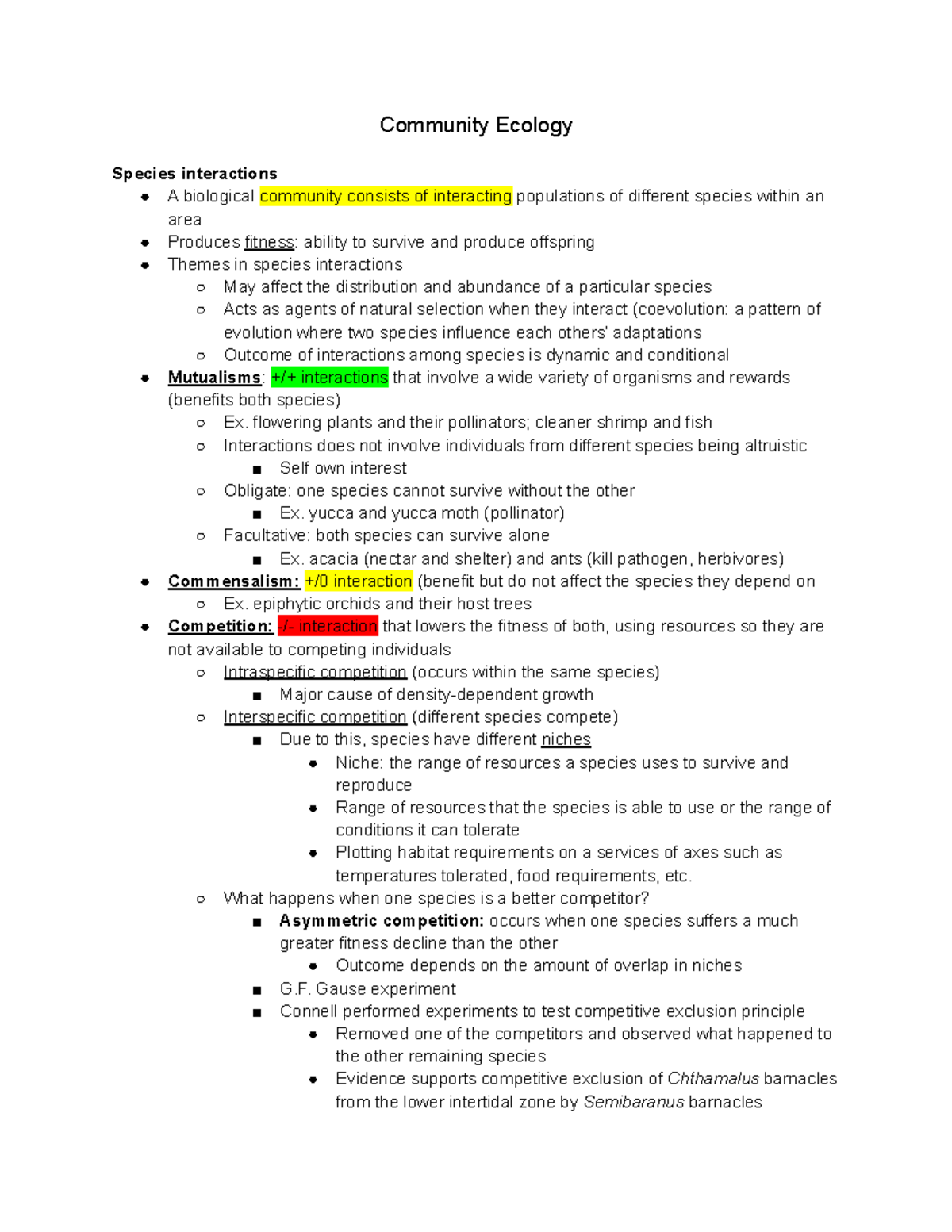 Bios 120 - community ecology, species interactions - Community Ecology ...