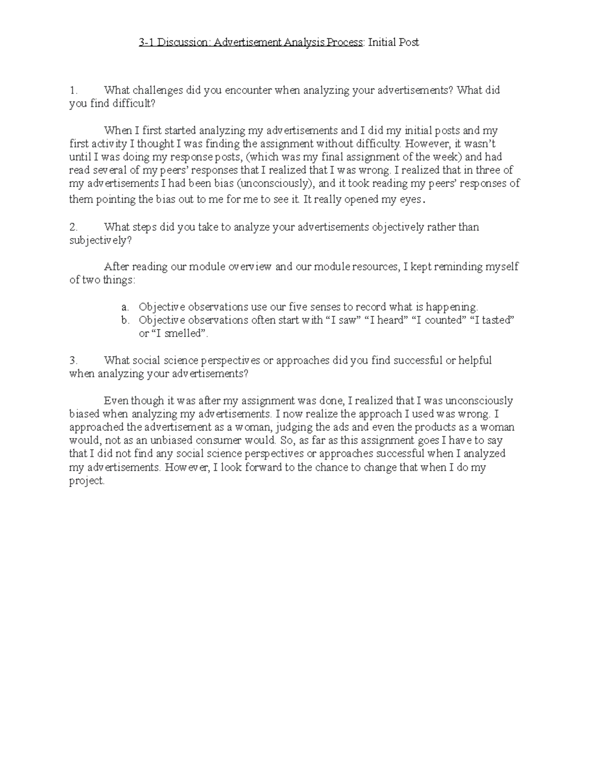 SCS Initial Post 3 - 3-1 Discussion: Advertisement Analysis Process ...