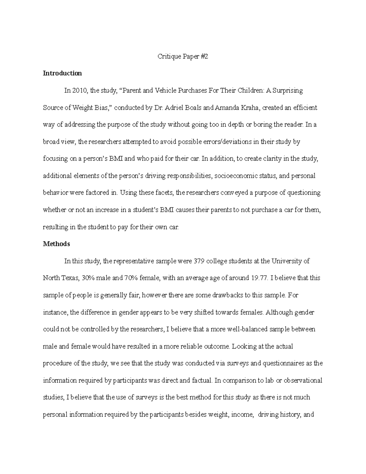 Critique Paper #2 - Adriel Boals and Amanda Kraha, created an efficient ...