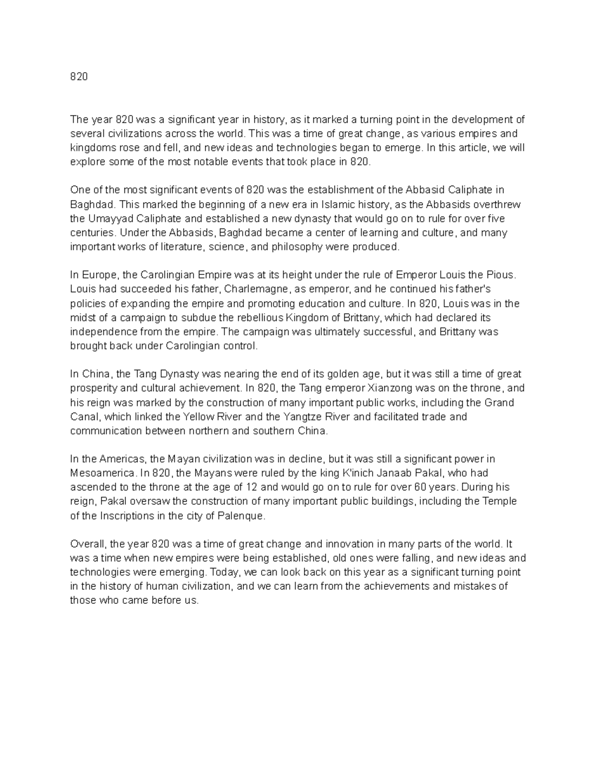 703 (97) - Facts - 820 The year 820 was a significant year in history ...