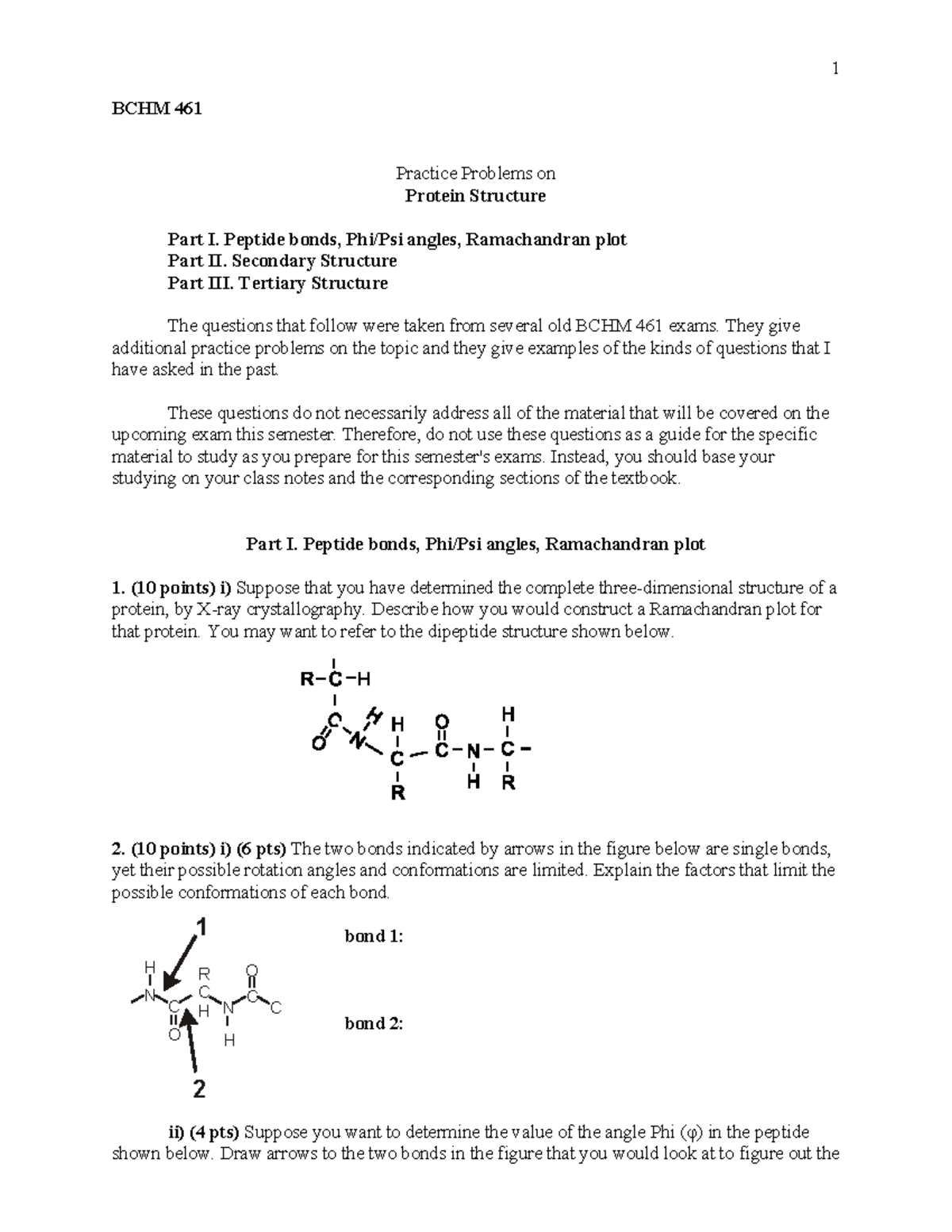 Unit 2 Practice Problems - N N H H C R C H C C O O 1 2 BCHM 461 ...