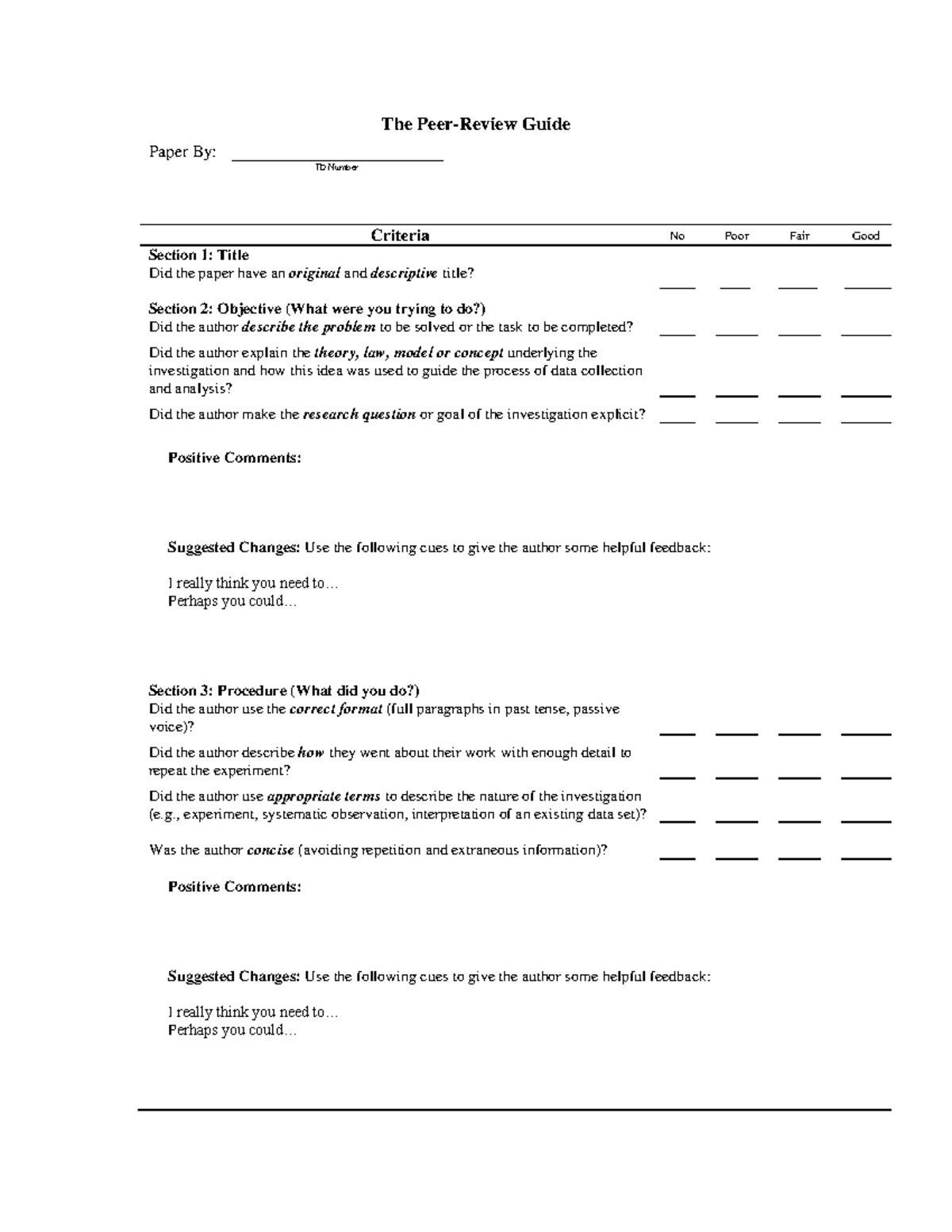 6 Peer Review Handout - The Peer-Review Guide Paper By: ID Number ...