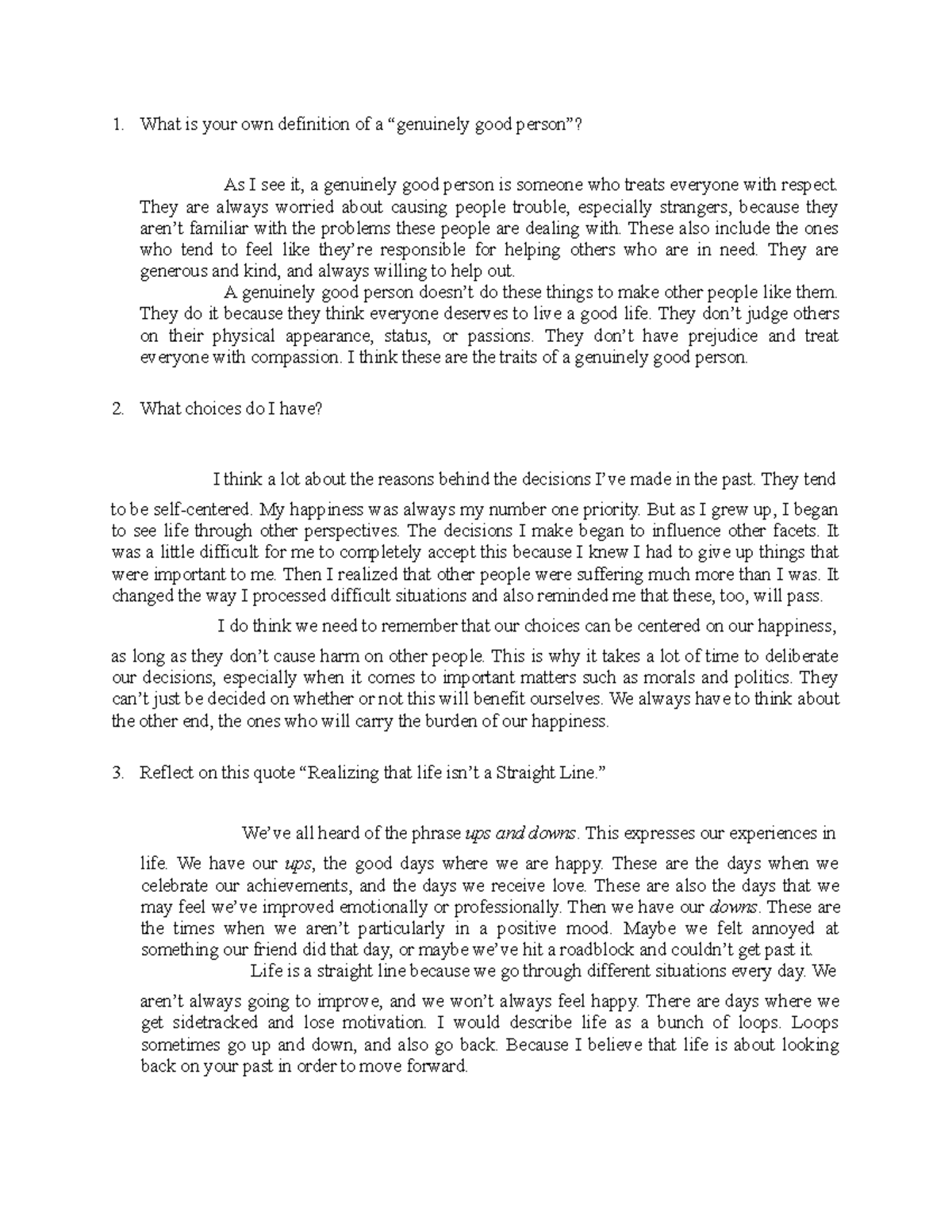 Ethics Activity #3 - ... - What is your own definition of a “genuinely ...