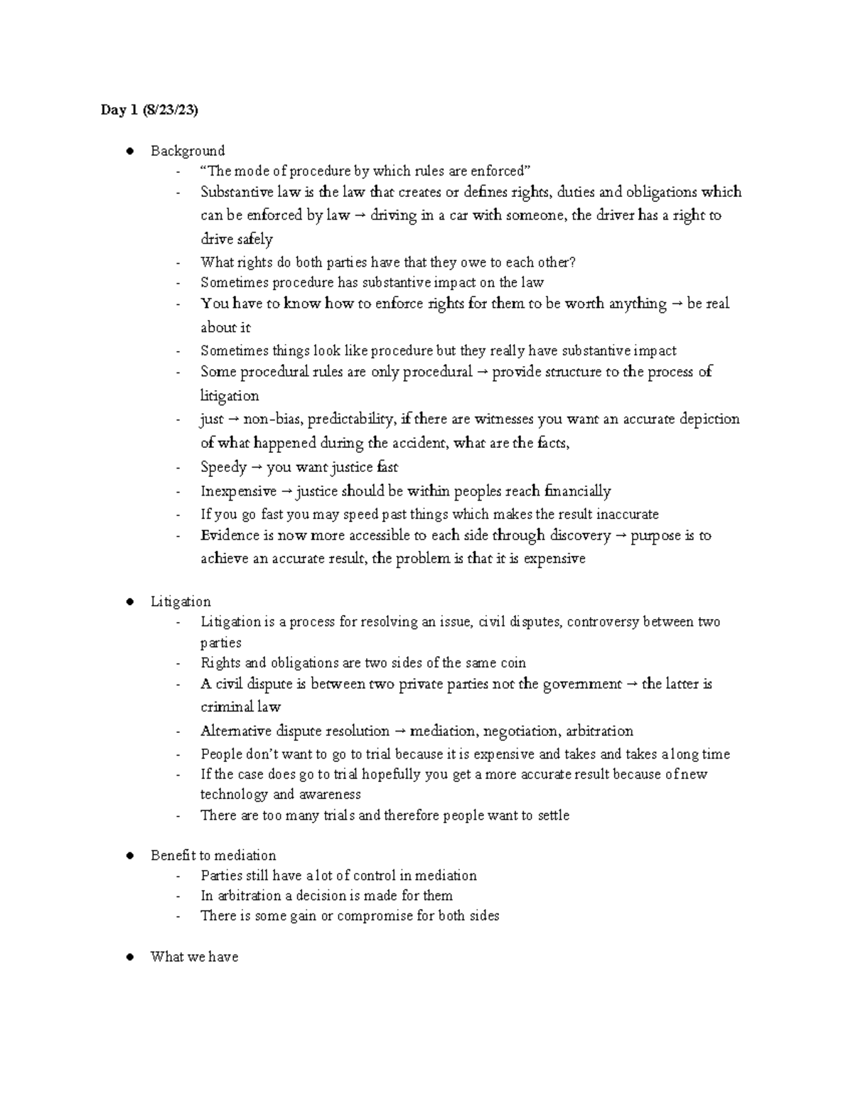 Civ Pro Fall 2023 - notes for the fall 2023 semester - Day 1 (8/23/23 ...