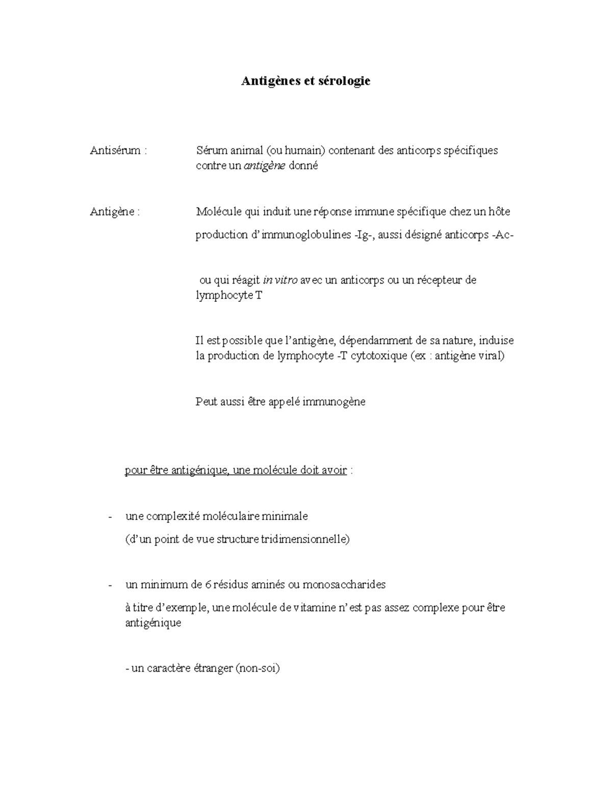 Antigènes et sérologie - Antigènes et sérologie Antisérum : Sérum ...
