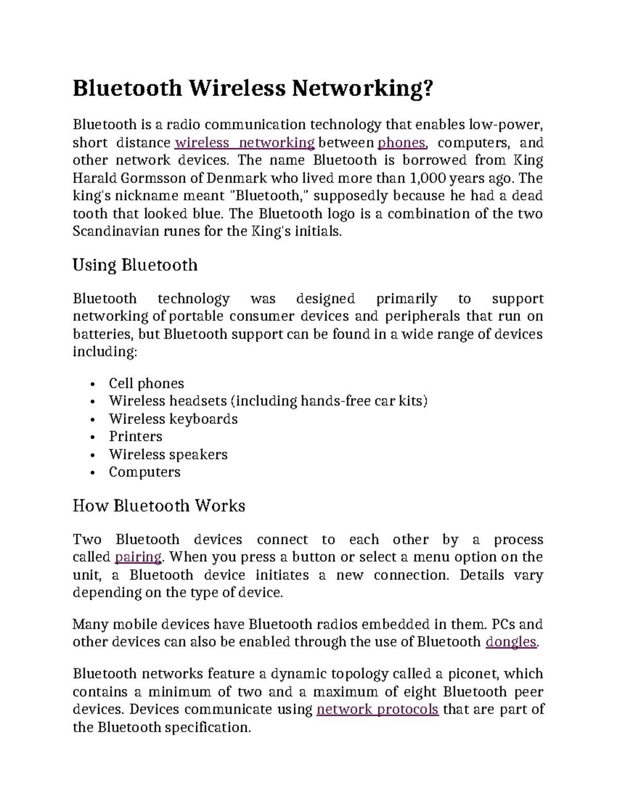 Bluetooth Wireless Networking - Bluetooth Wireless Networking ...