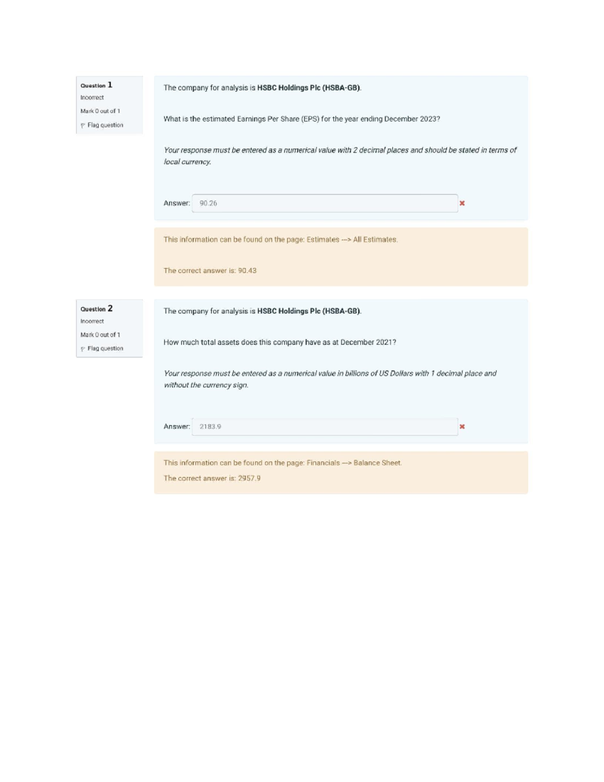 I Lab Practice Exam - Factset - Incorrect Mark 0 out of 1 Flag question ...